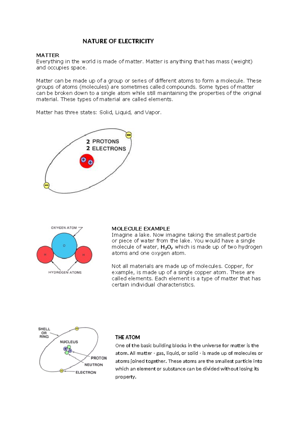 NATURE OF ELECTRICITY: Understanding Matter and Current Flow - Studocu