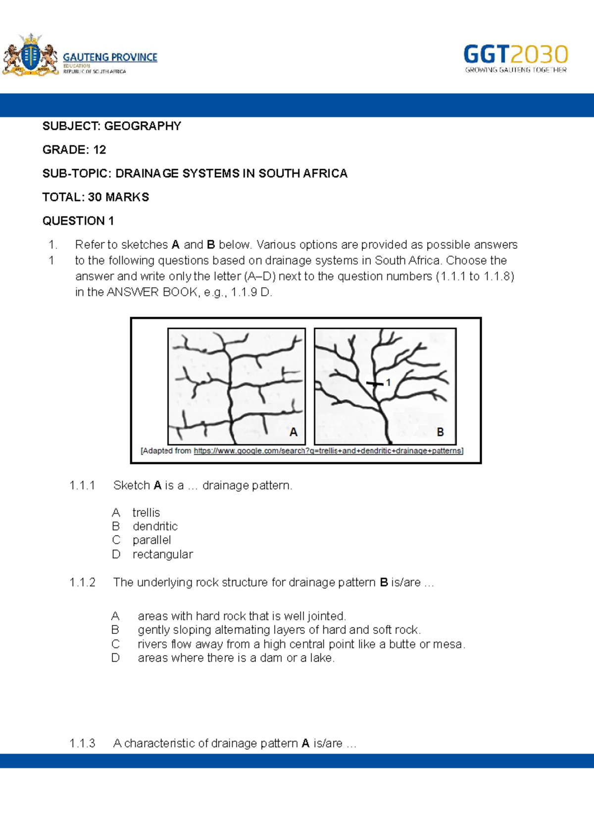 Geography Grade 12: Drainage Systems in South Africa Worksheet - Studocu
