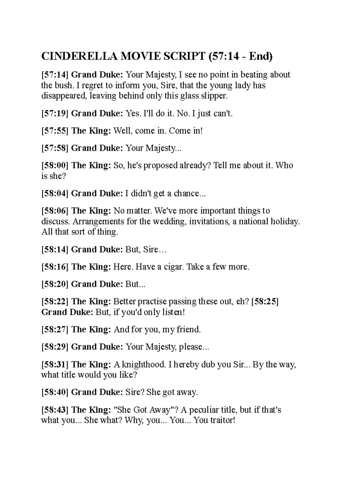 CINDERELLA MOVIE SCRIPT (57:14) - Glass Slipper Scene - Studocu