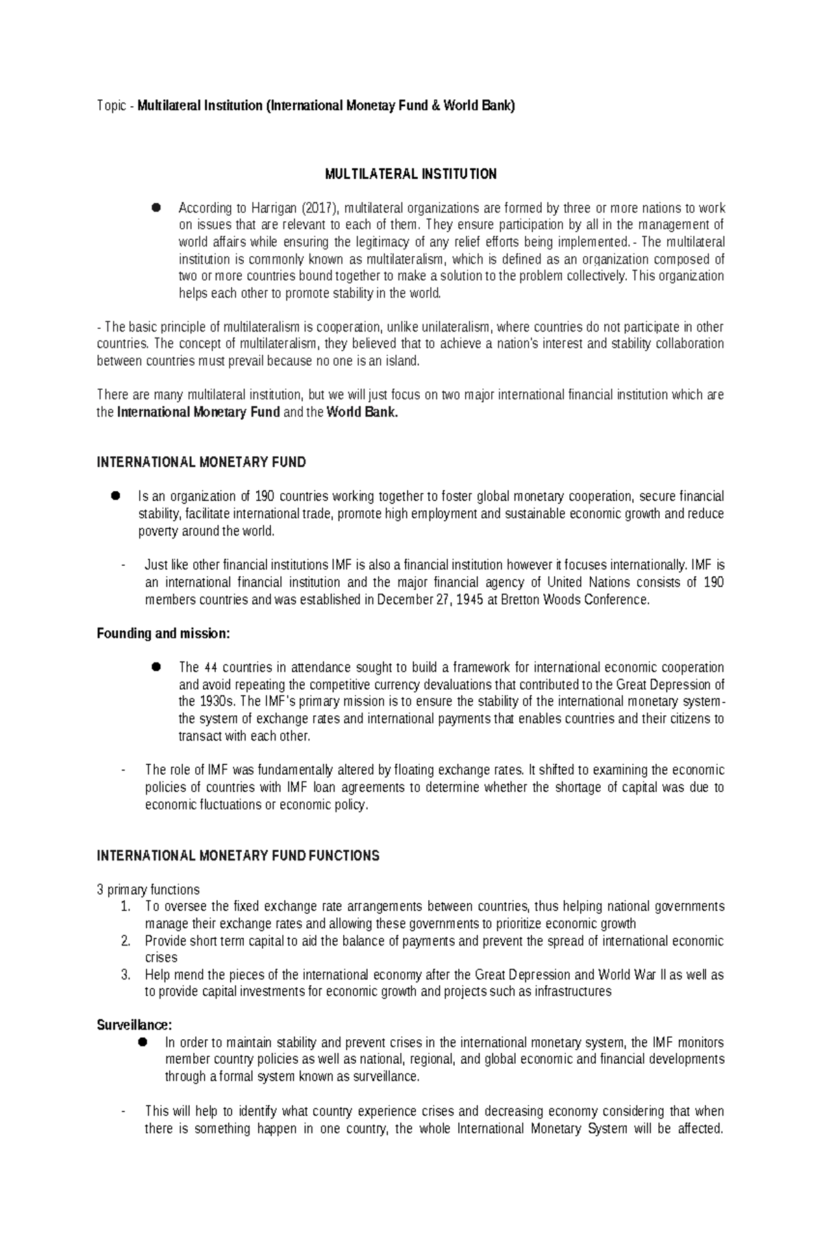 Multilateral- Institution- Report - Topic - Multilateral Institution ...