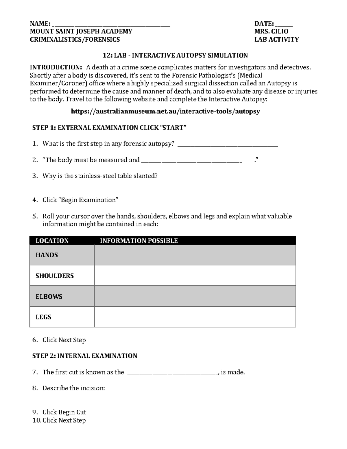 12 - LAB - Interactive Autopsy Simulation Activity - Studocu