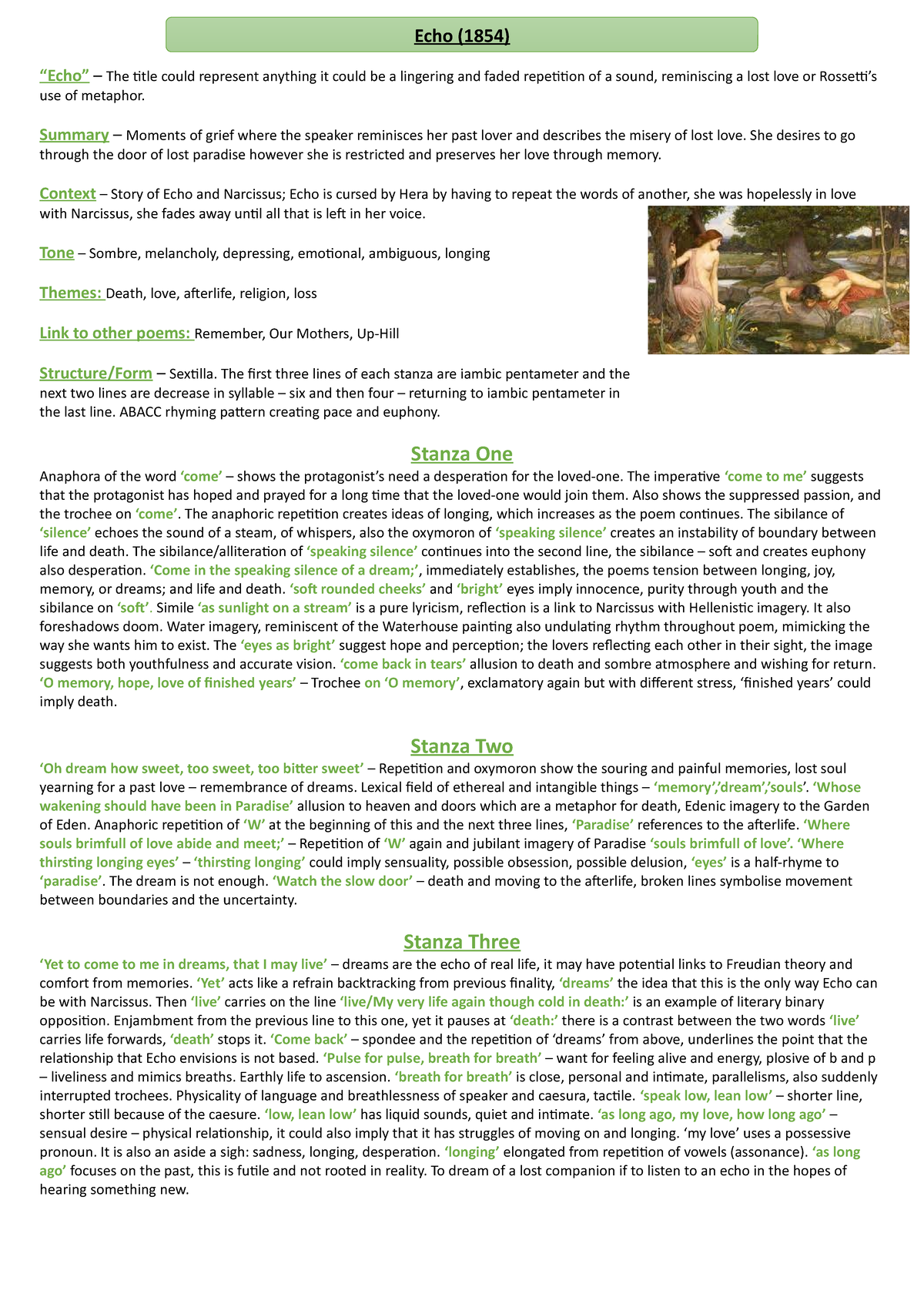 Echo Poem - Basic analysis and other things - “Echo” – The title could ...