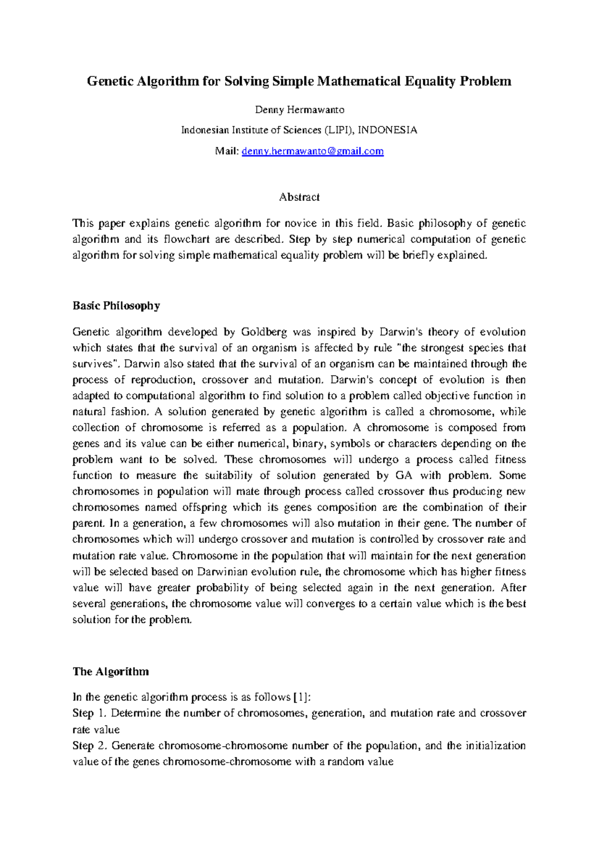 Giải thuật di truyền - Genetic Algorithm for Solving Simple Mathematical Equality Problem Denny ...