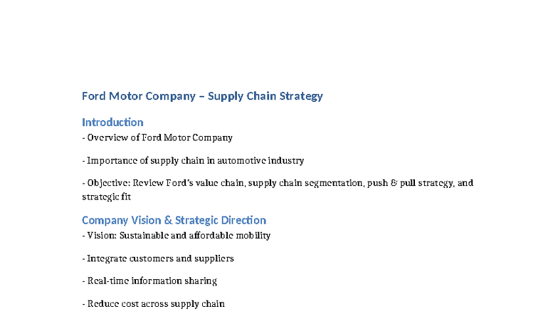 Ford Supply Chain Strategy Overview: Key Insights and Analysis - Studocu