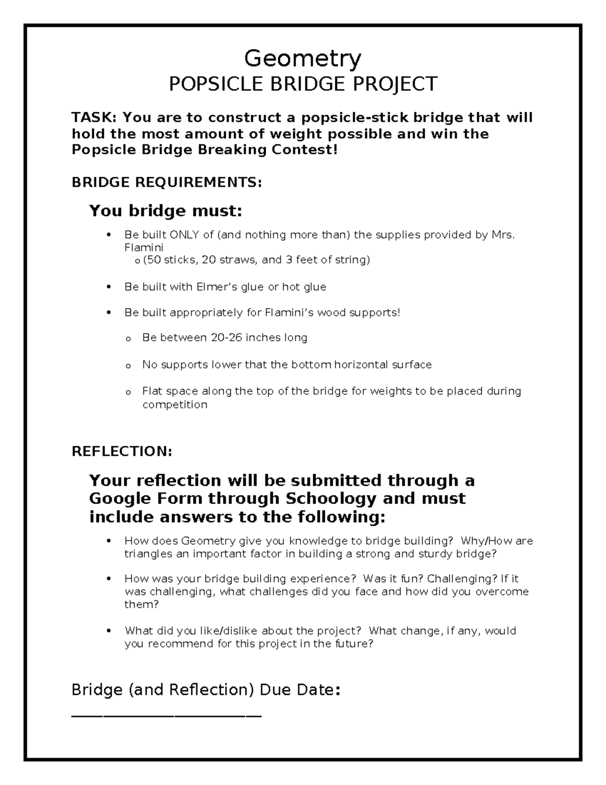 Geometry 101: Popsicle Bridge Project Guidelines and Reflection - Studocu