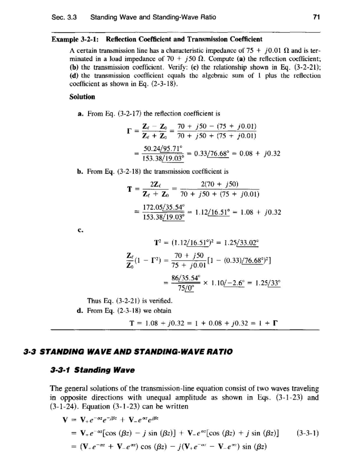 Sec. 3.3 Standing Wave and Ratio: Reflection & Transmission ...