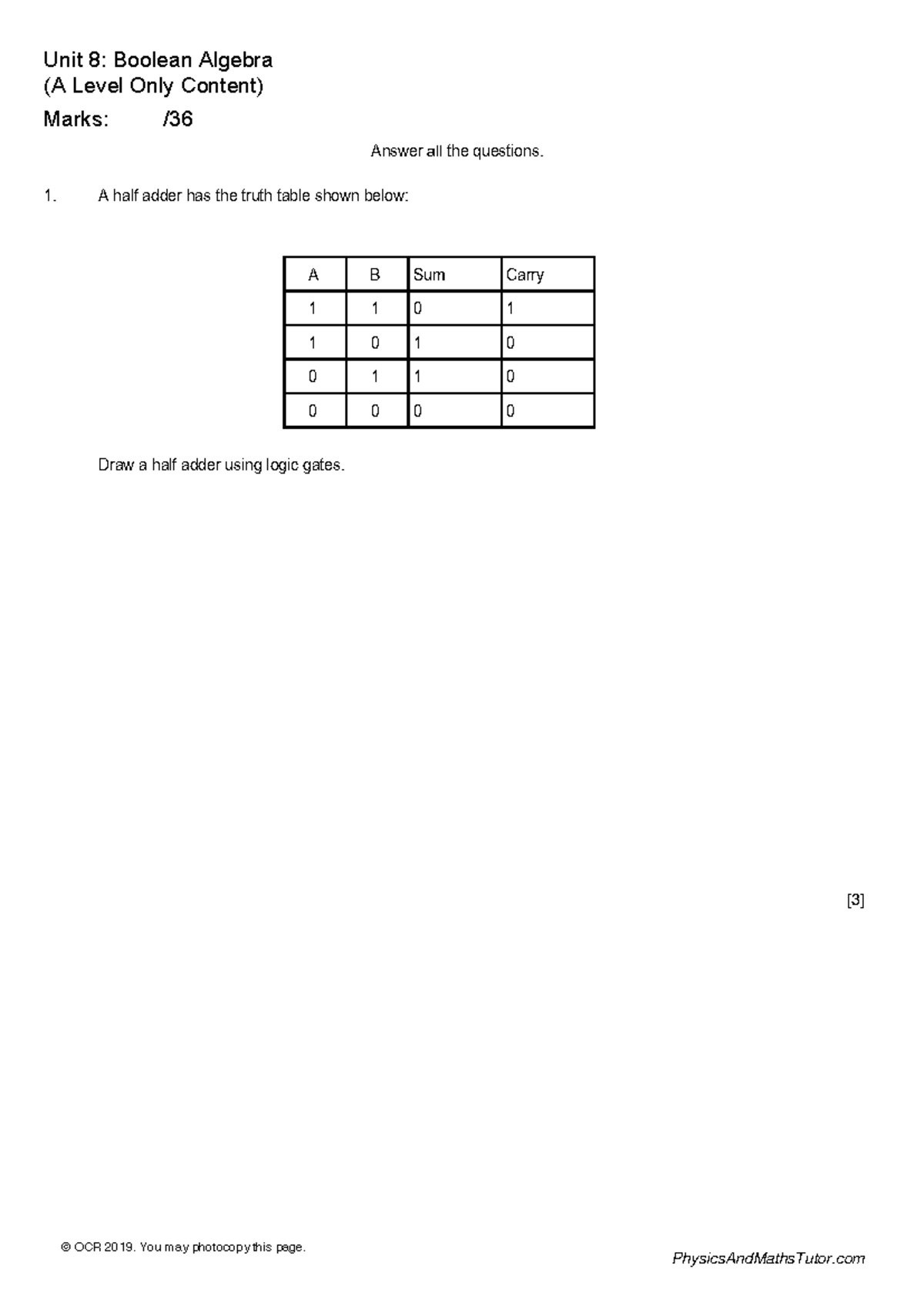 Unit 8: Boolean Algebra A Level Exam Preparation Notes - Studocu