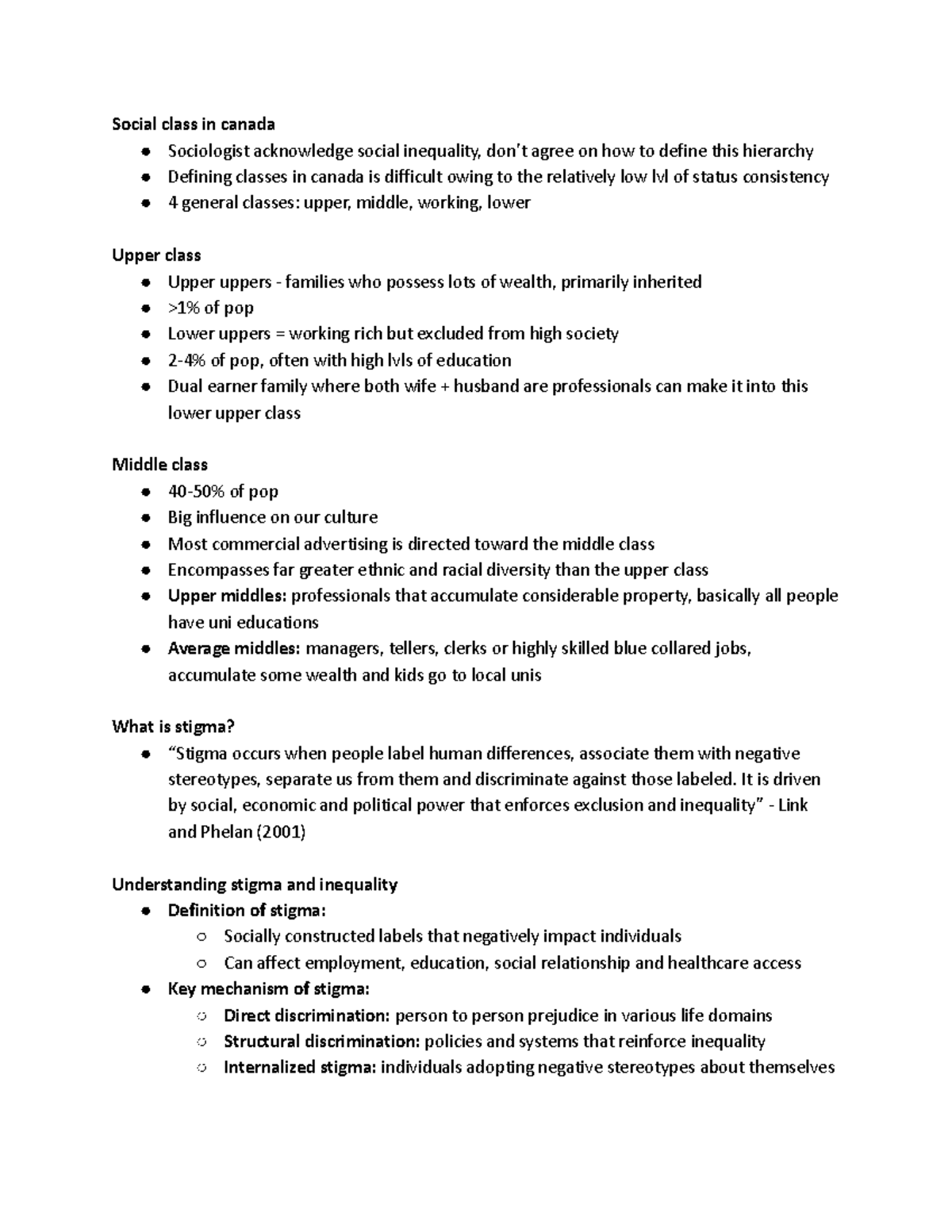 SOC 1101 - Midterm 2 Notes on Social Class and Inequality in Canada ...