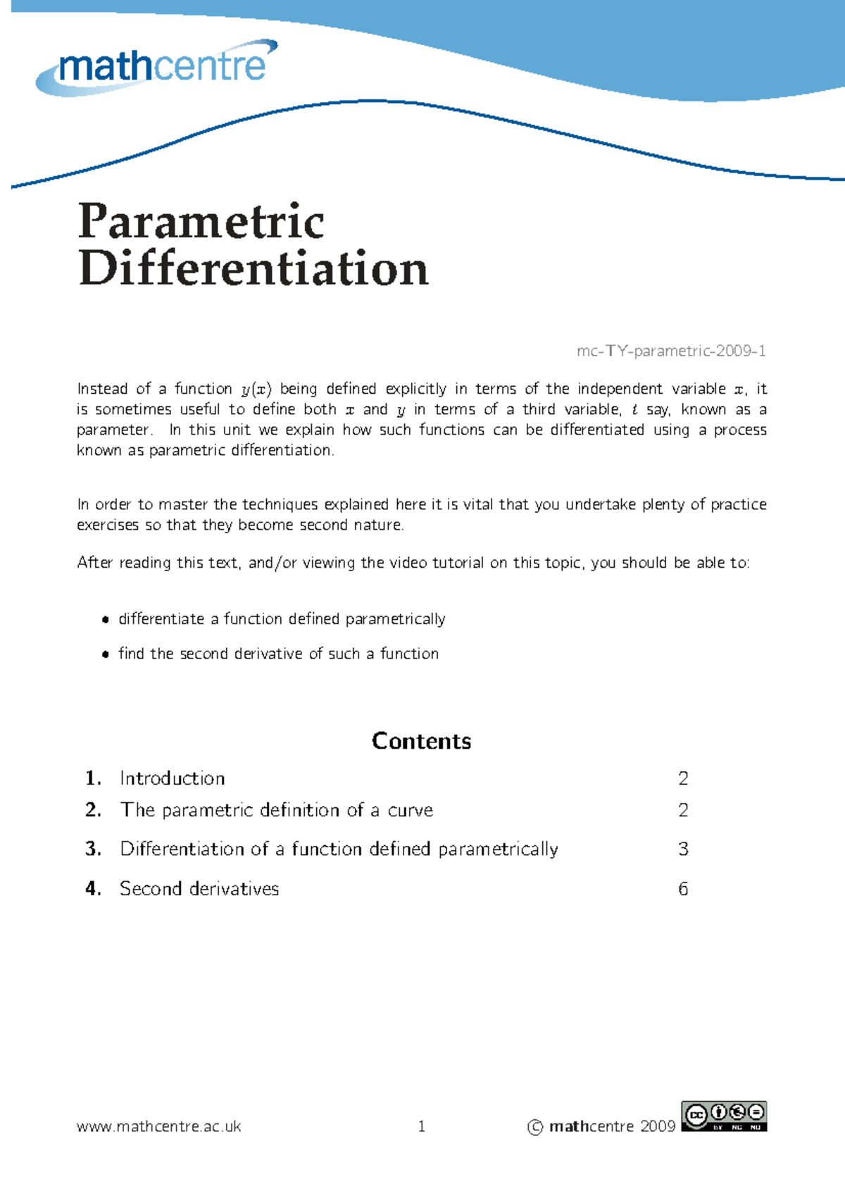 Parametric Differentiation: Techniques and Exercises (MATH 2) - Studocu