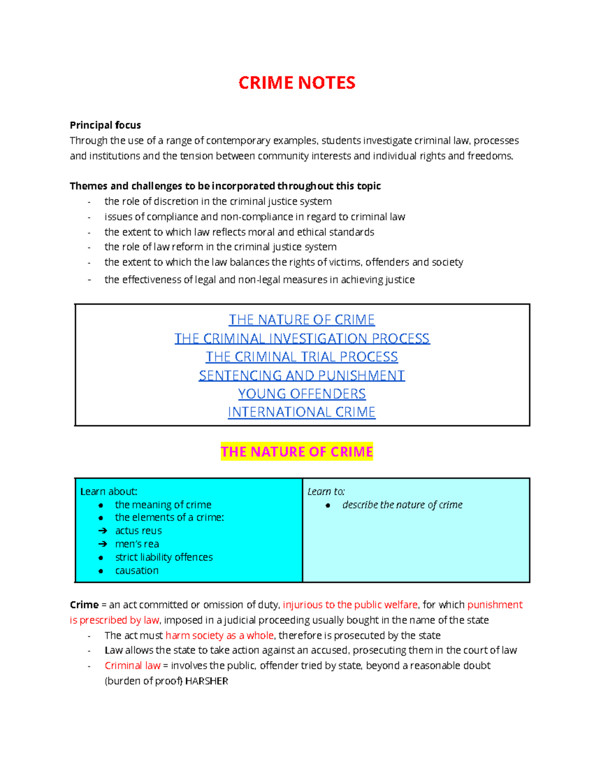 CRIME NOTES: Understanding Criminal Law, Processes & Key Cases (CIP ...