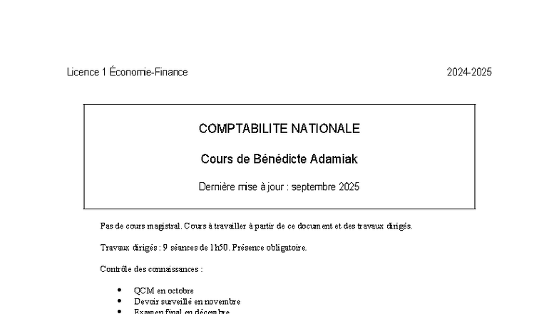 Comptabilité Nationale 1 : Introduction et Chapitre 1 - Cours Adamiak ...