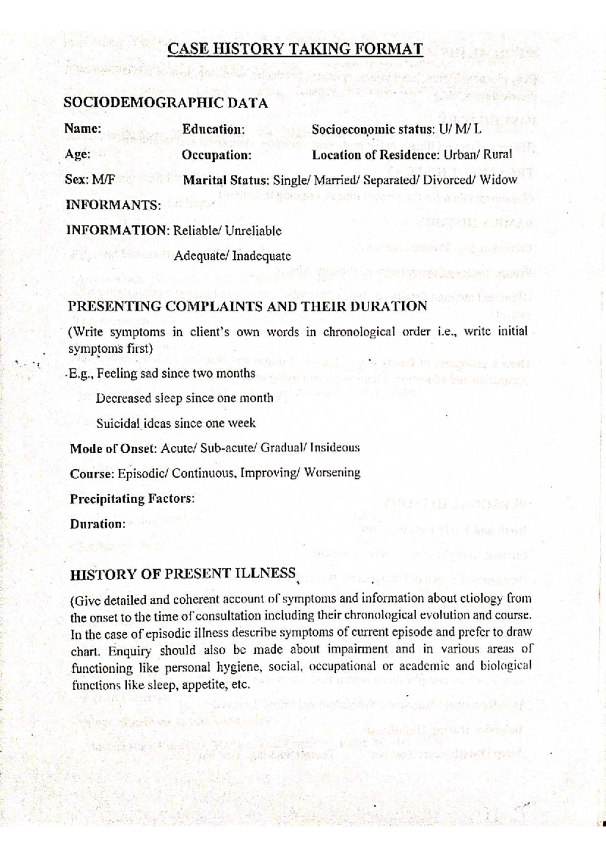 Case History & Mental Status Examination (MSE) Format - NIMHANS - Studocu