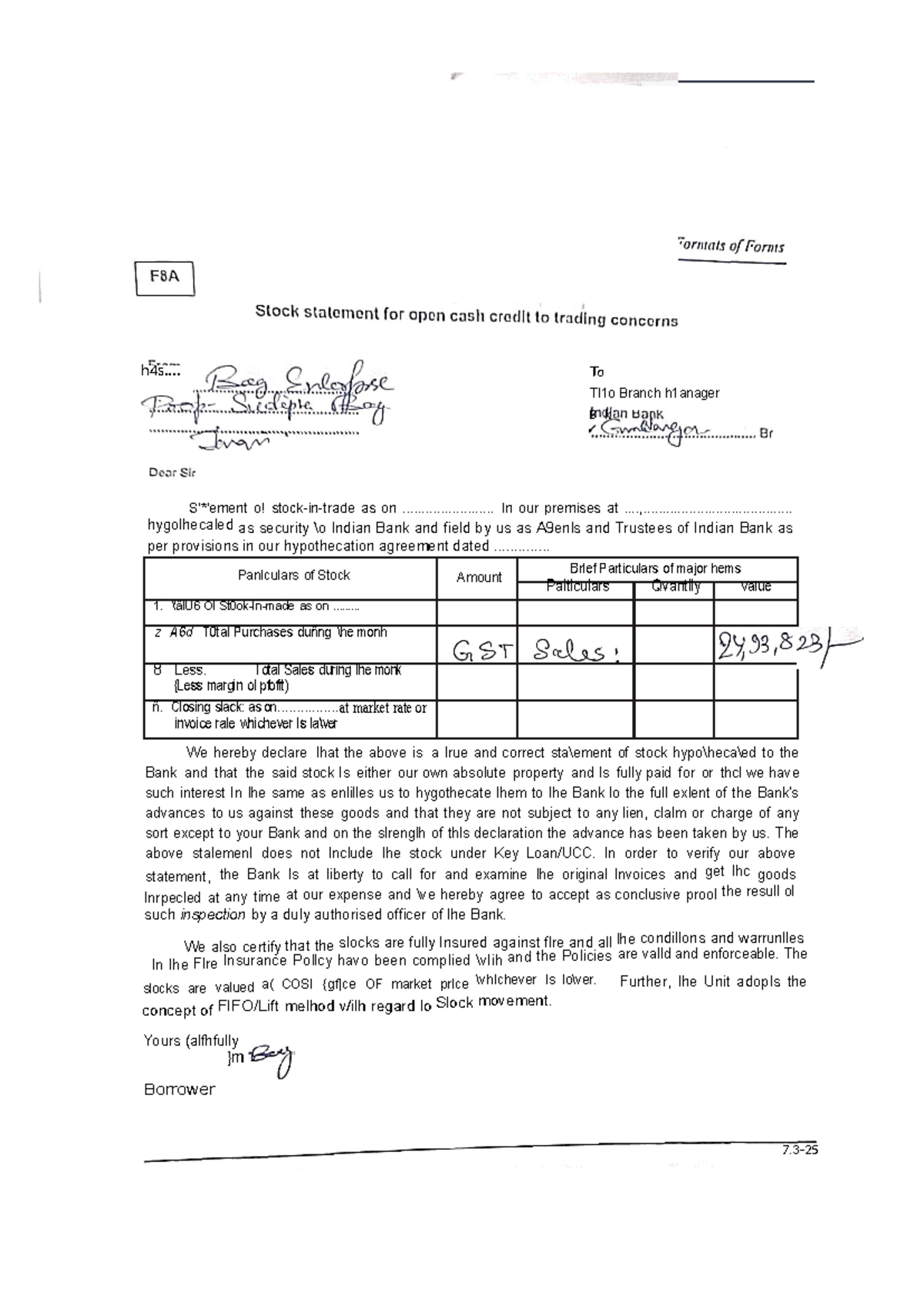 Stock Declaration and Hypothecation Agreement - Indian Bank - Studocu