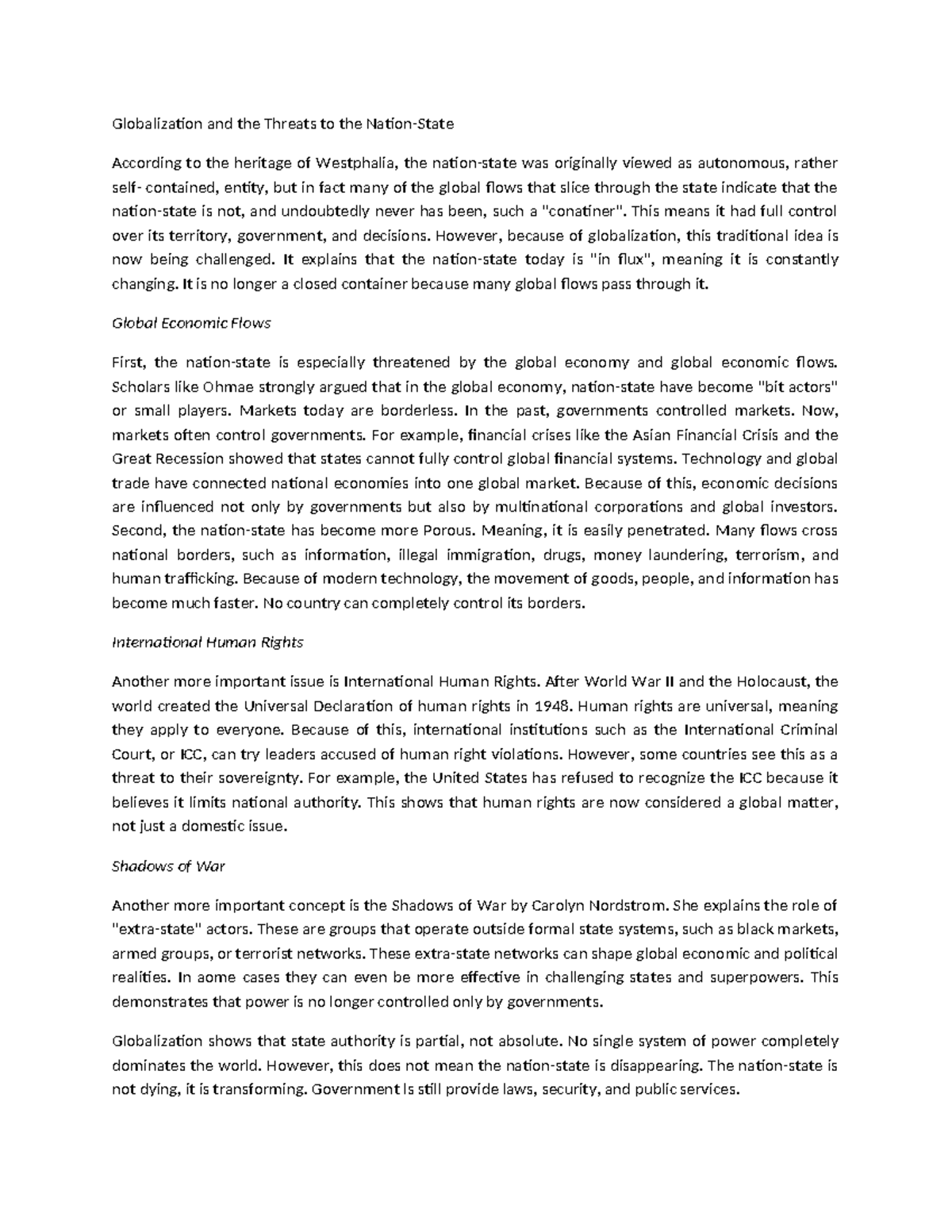 Globalization and the Transformation of the Nation-State - Studocu
