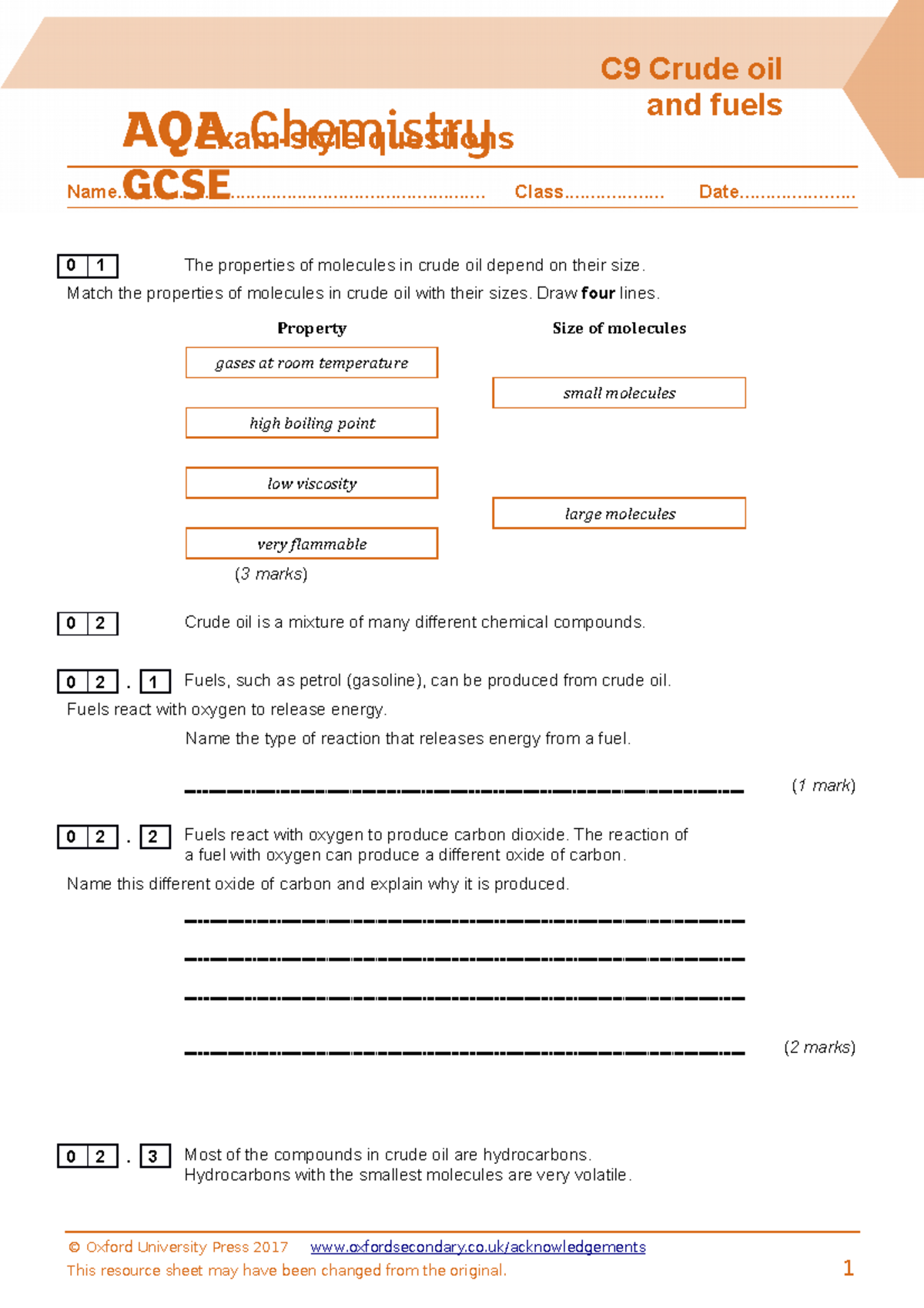 C9 Crude Oil and Fuels Exam-Style Questions & Answers - Studocu