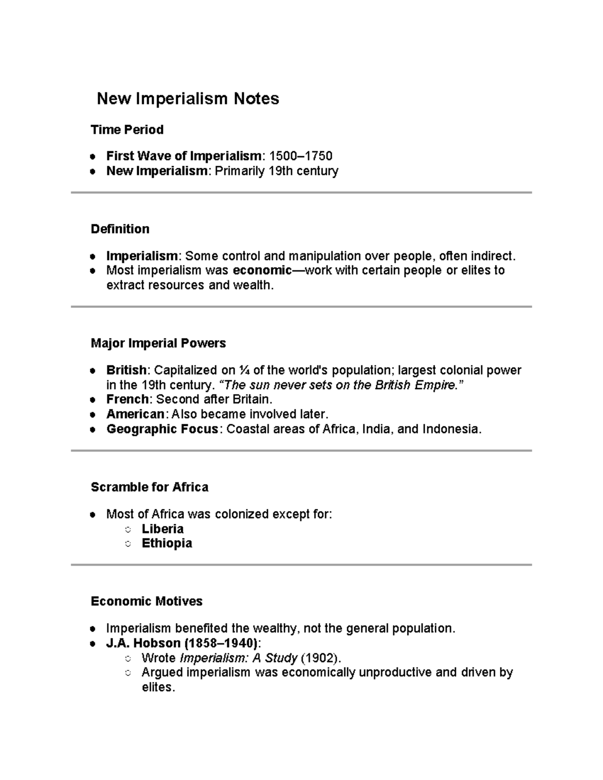 New Imperialism and Its Global Impact: History 101 Notes - Studocu