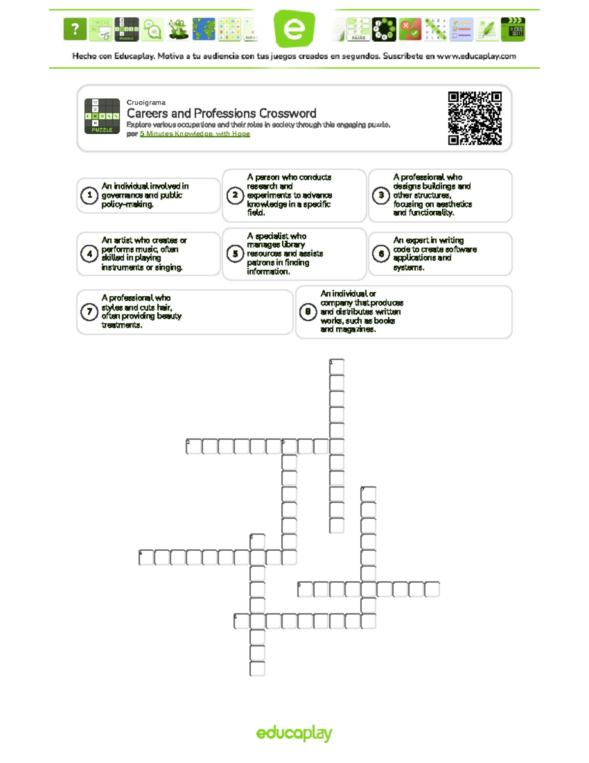22565950-careers and professions crossword - Crucigrama Careers and ...