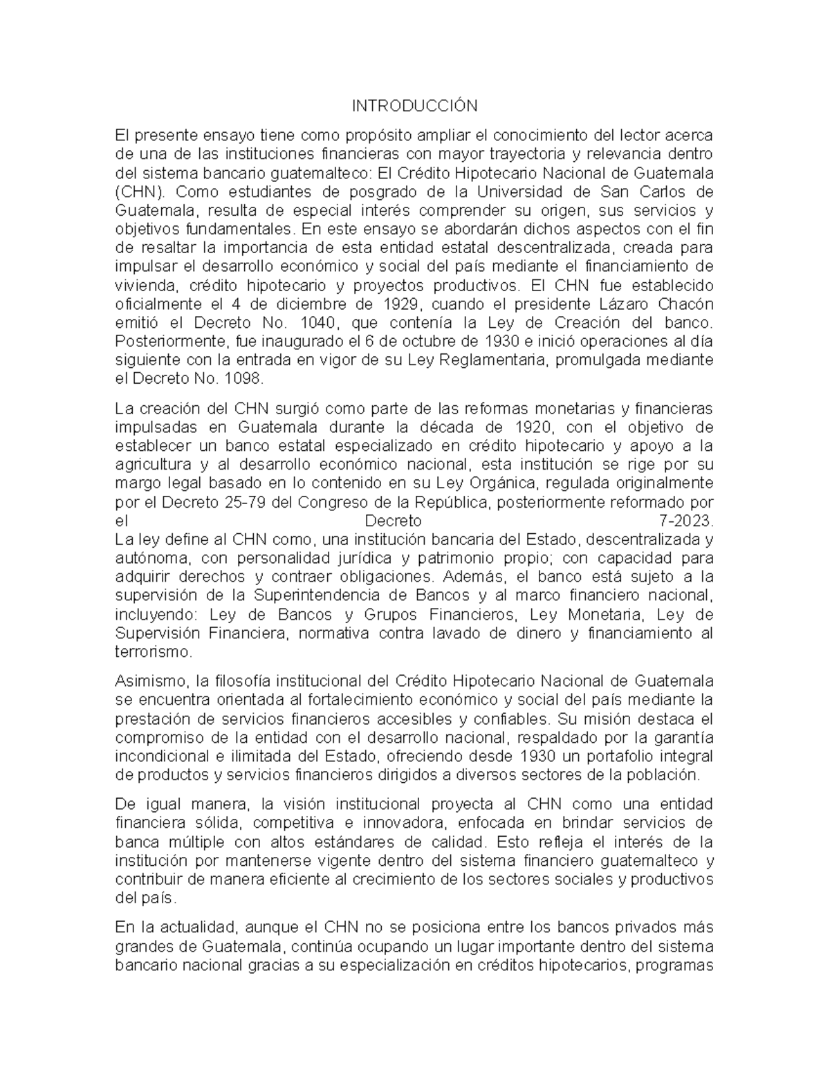 Análisis del Crédito Hipotecario Nacional de Guatemala (CHN) - Studocu