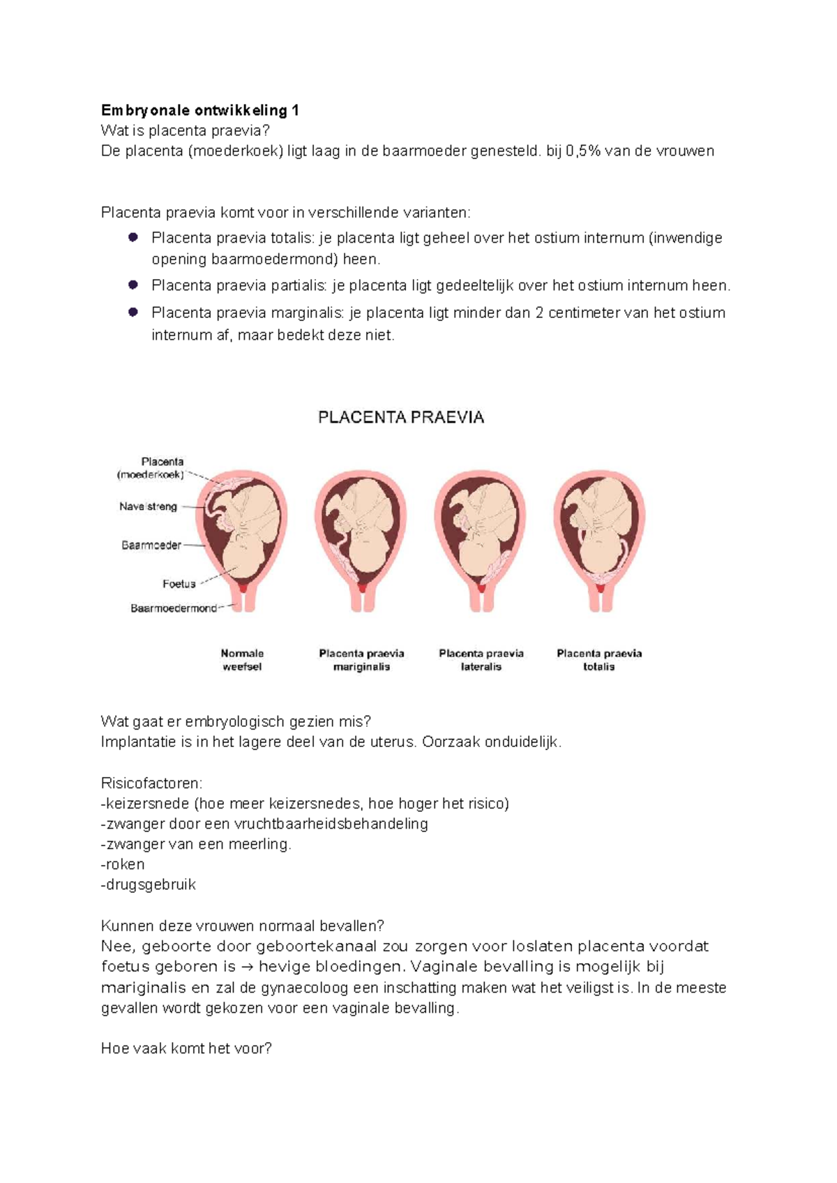 Practicum - Placenta Praevia en Embryonale Ontwikkeling 1-2 - Studeersnel