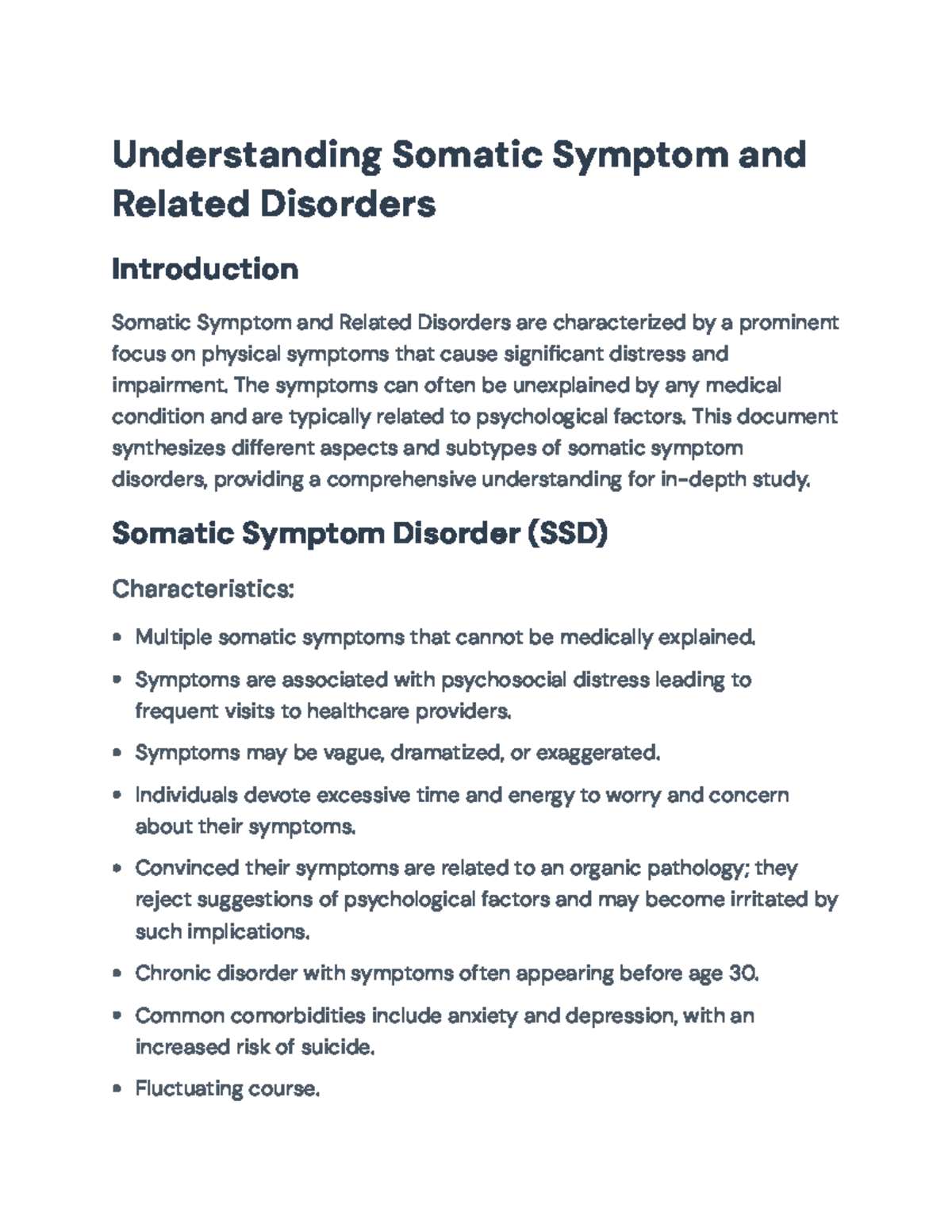SSD & IAD: Comprehensive Overview of Somatic Symptom Disorders - Studocu