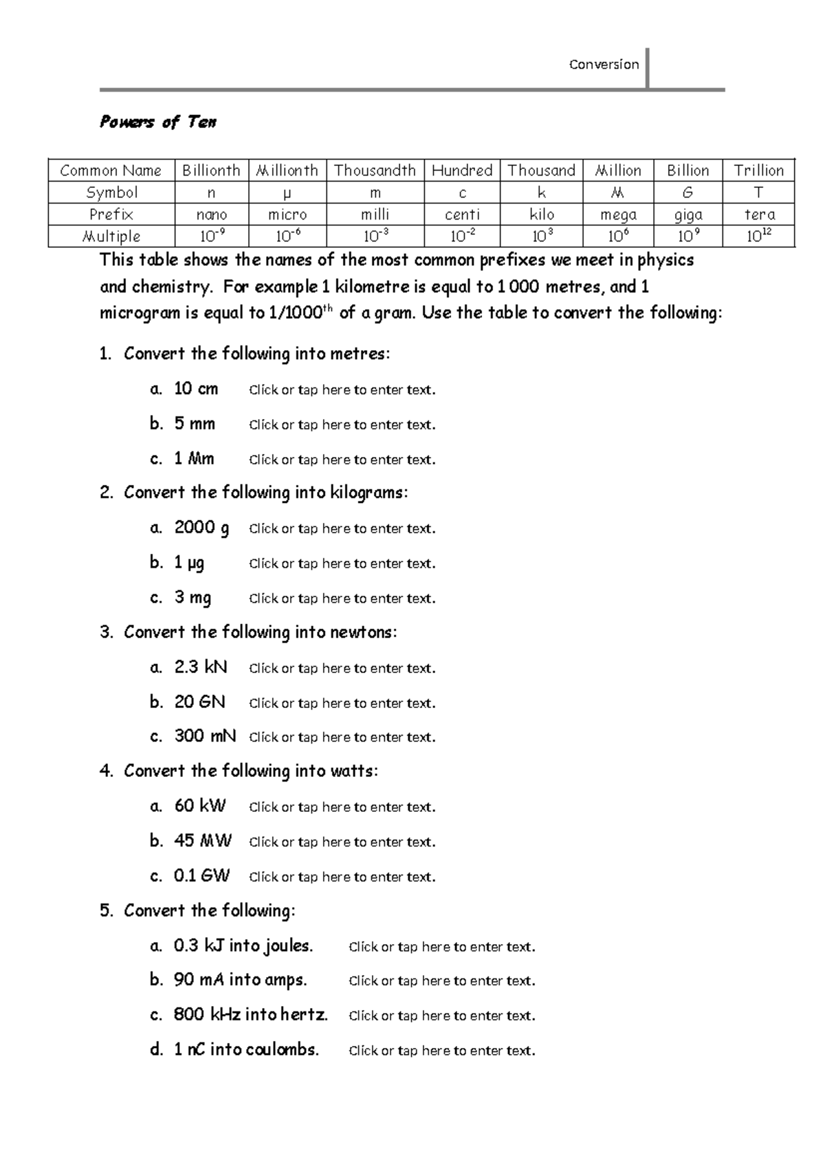 Unit Conversion Guide: Common Prefixes in Physics & Chemistry - Studocu
