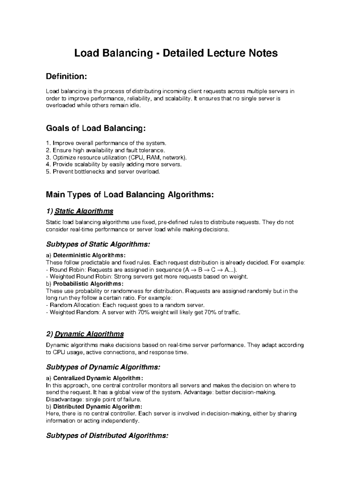 Load Balancing Lecture Notes (CS101) - Algorithms & Goals - Studocu