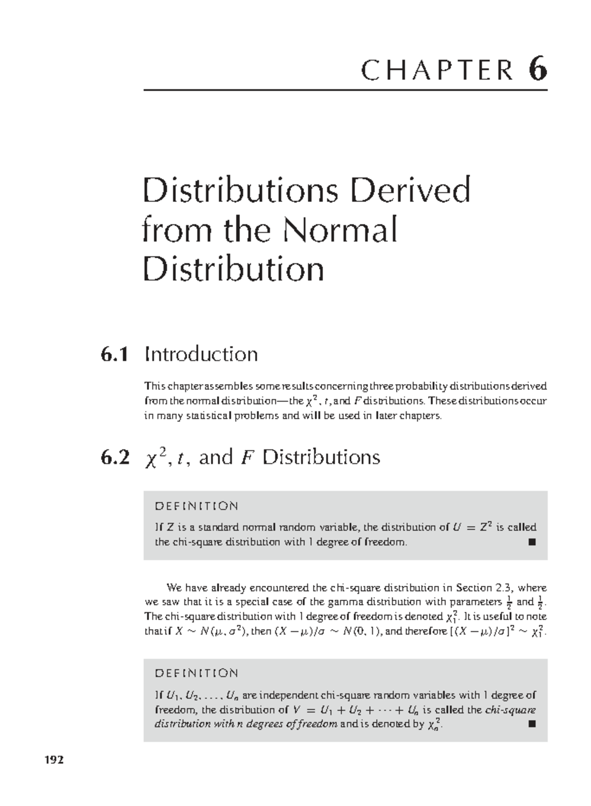CHAPTER 6: Distributions from Normal Distribution in Math Stats - Studocu