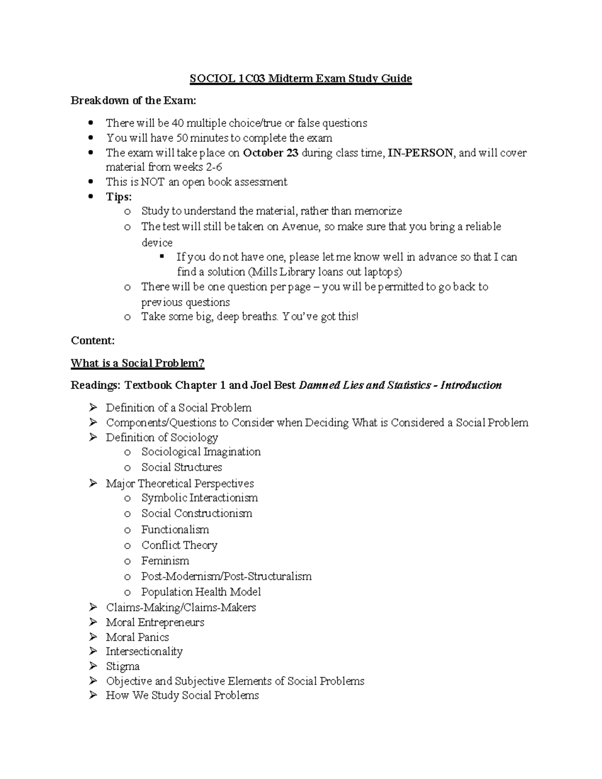 SOCIOL 1C03 Midterm Exam Study Guide: Key Concepts & Tips - Studocu