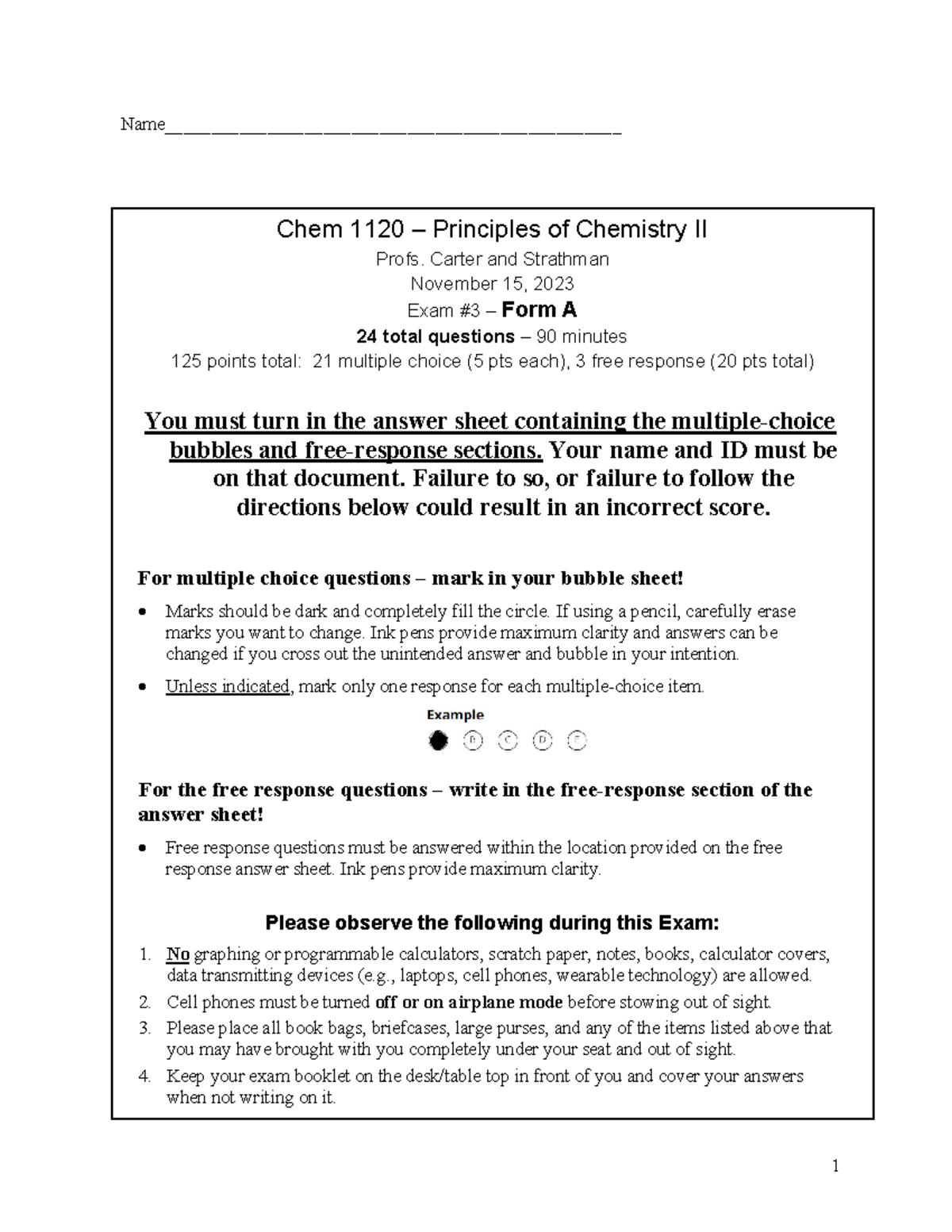 CHEM 1120 Final Exam Form A - Principles of Chemistry II - Studocu
