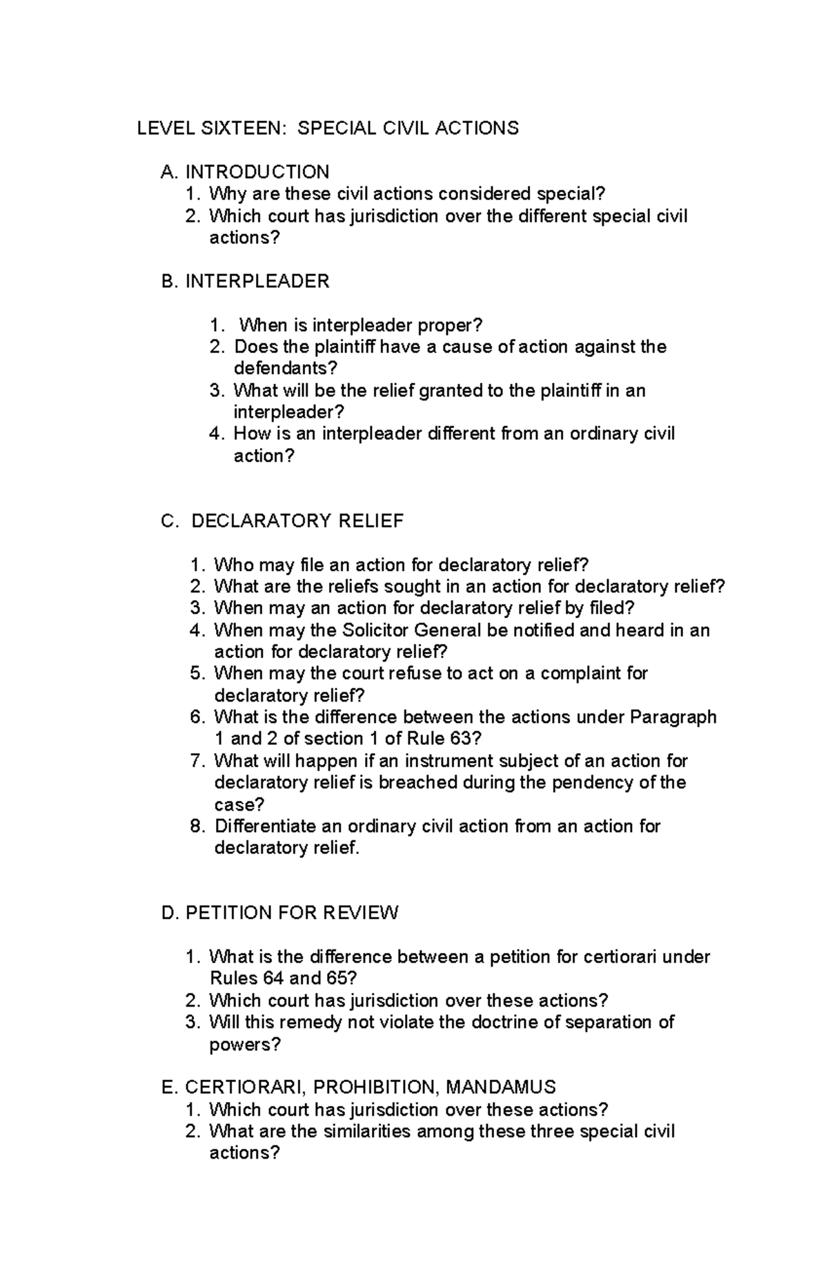 Special Civil Actions Overview: Key Concepts and Jurisdiction - Studocu