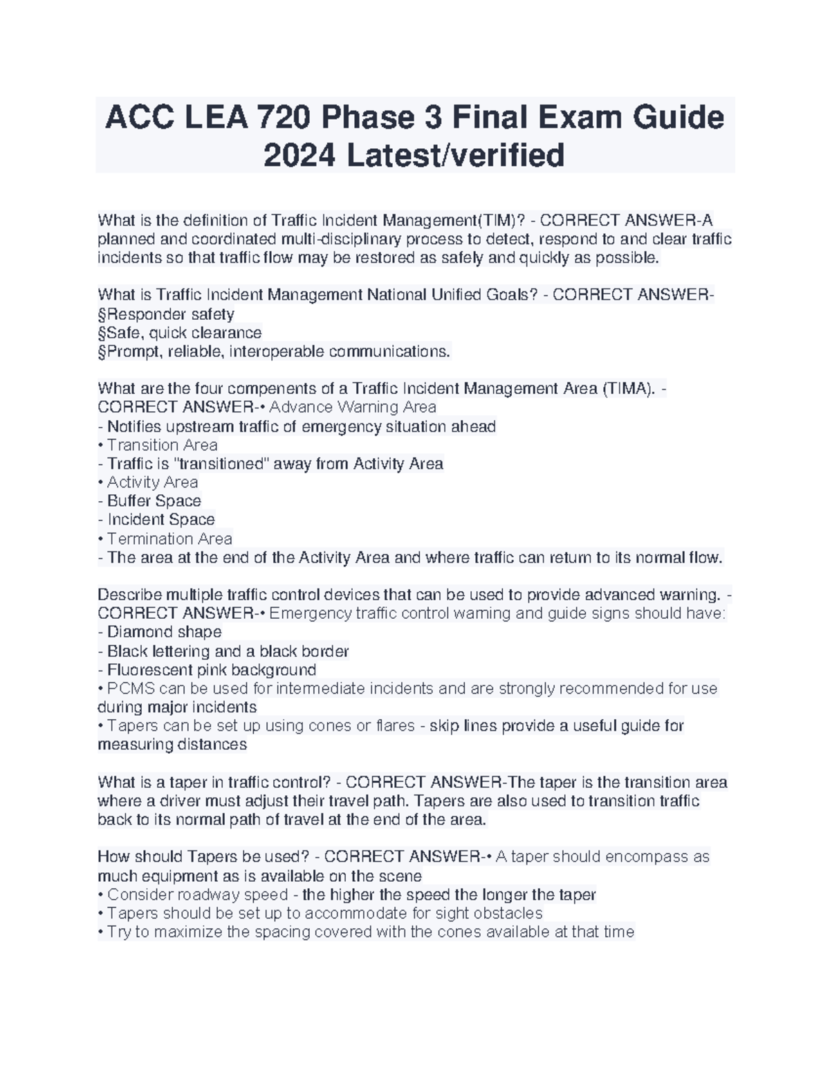 ACC LEA 720 Phase 3 Final Exam Study Guide 2024: Traffic Incident ...