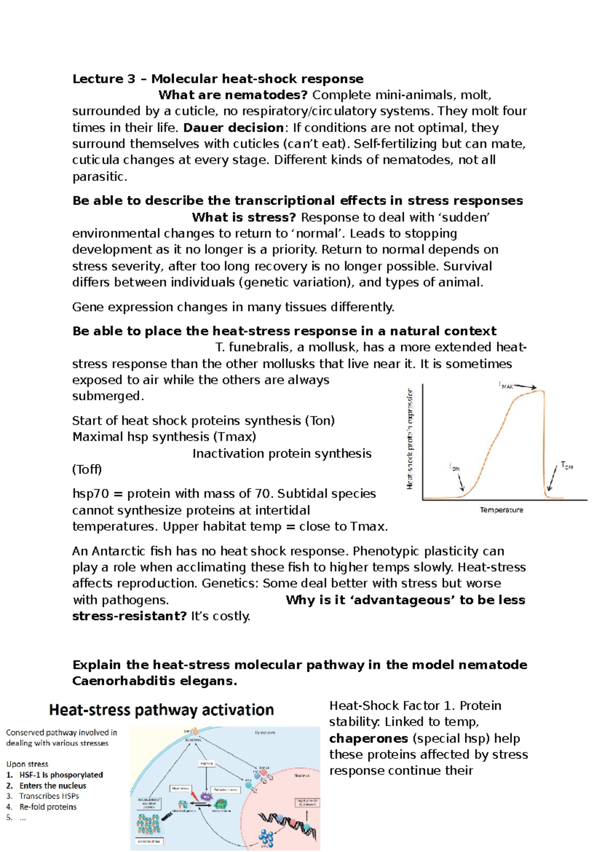 Lecture 3: Molecular Responses of Nematodes and Stress Adaptation ...