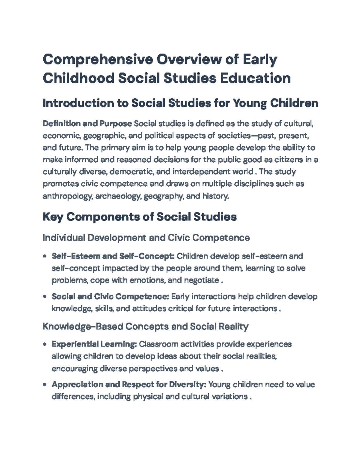 Comprehensive Overview of Early Childhood Social Studies Education ...
