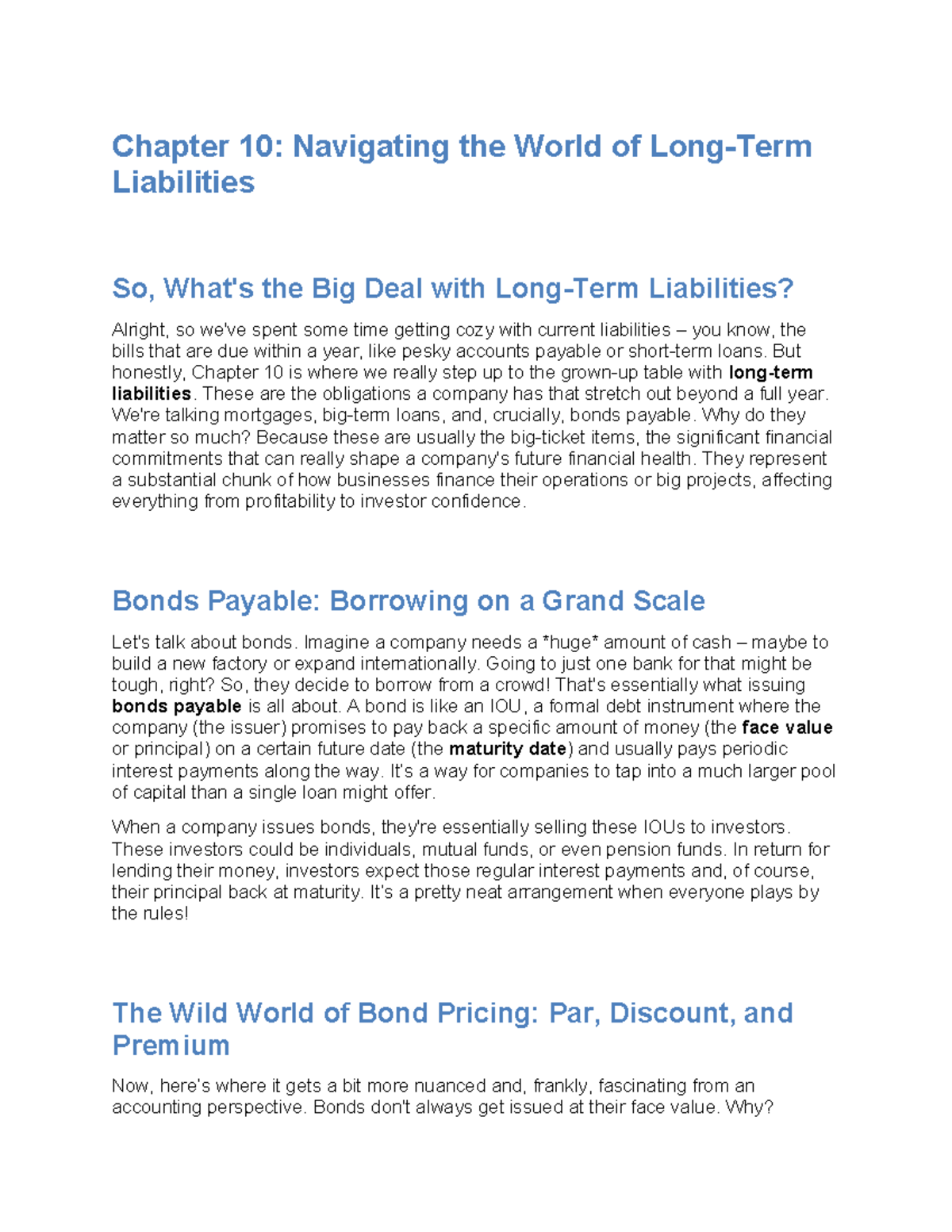Chapter 10: Understanding Long-Term Liabilities and Bonds - Studocu