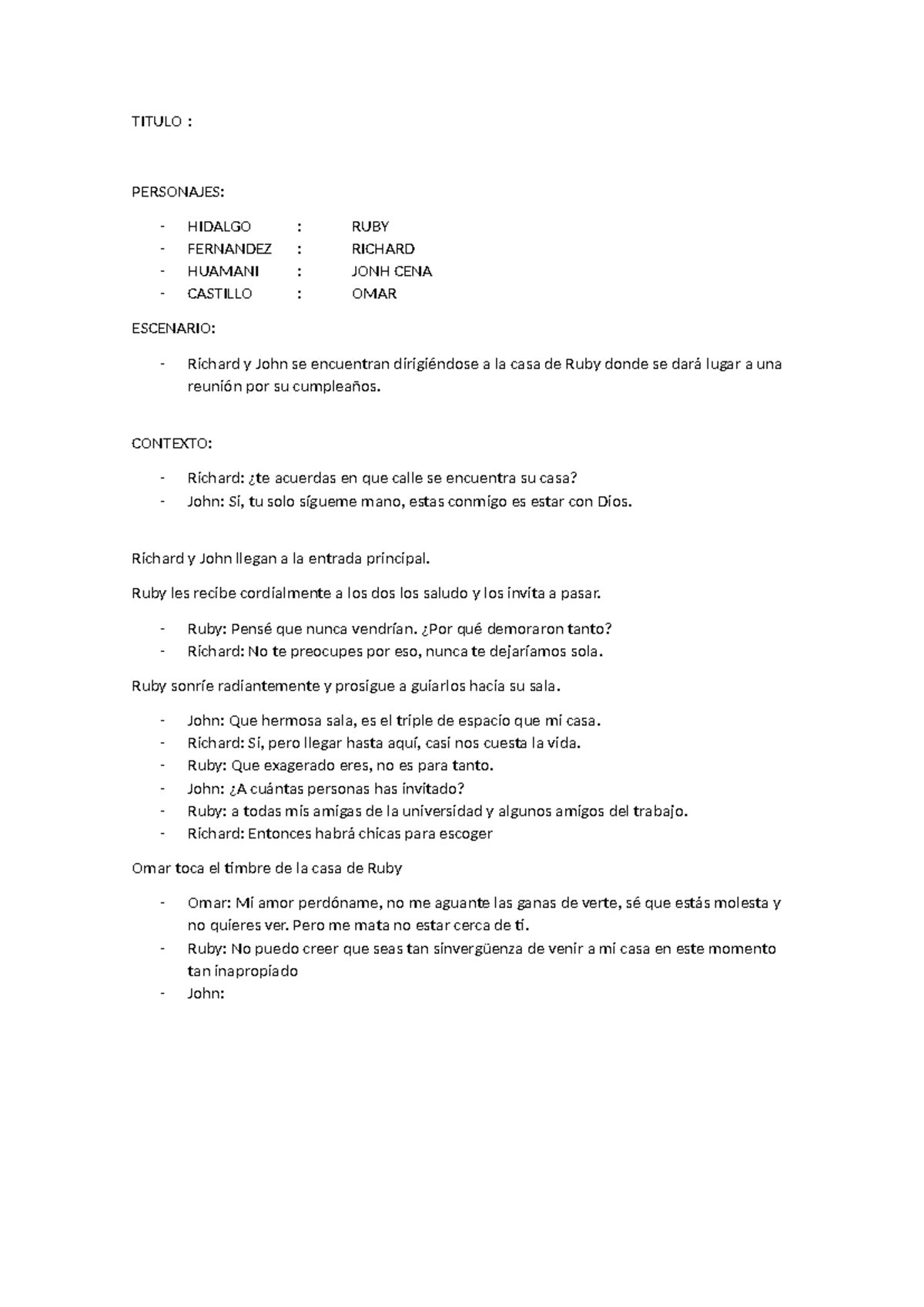 Teatro - MAS NA - TITULO : PERSONAJES: - HIDALGO : RUBY - FERNANDEZ ...