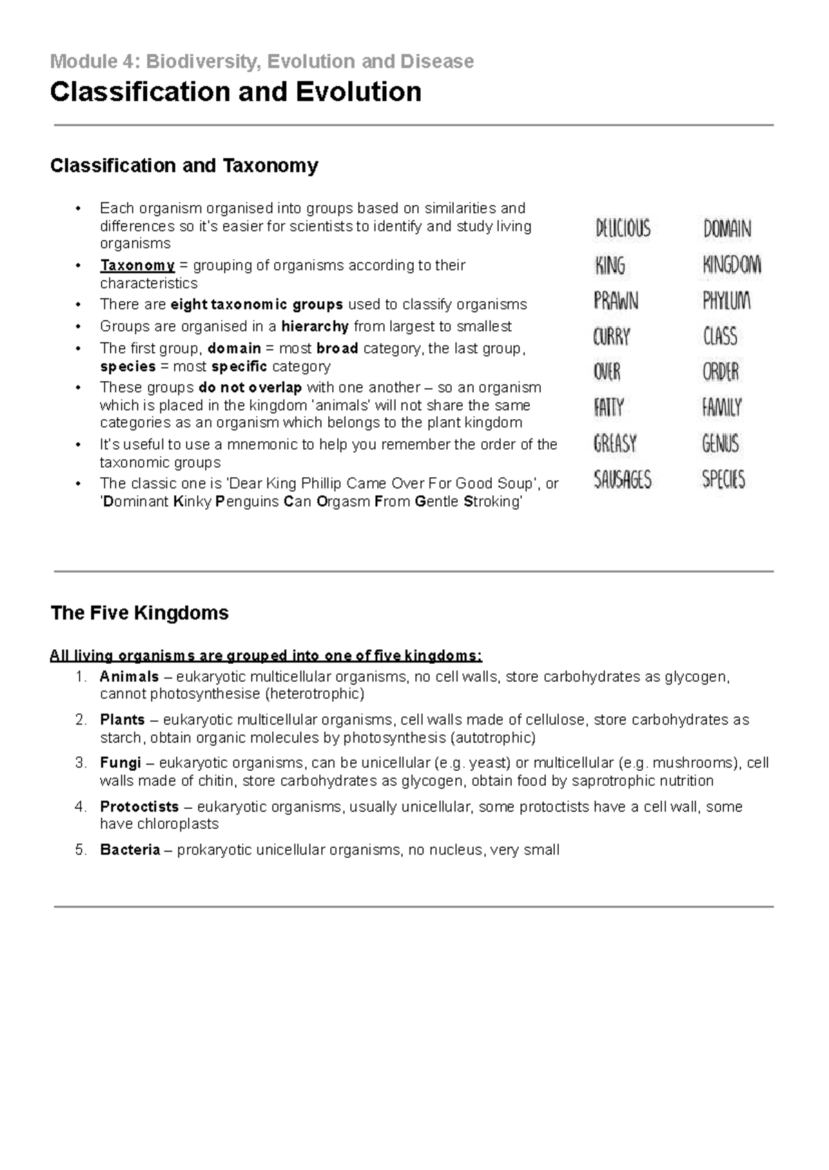 M4: Biodiversity, Taxonomy, and Evolution Overview - Studocu