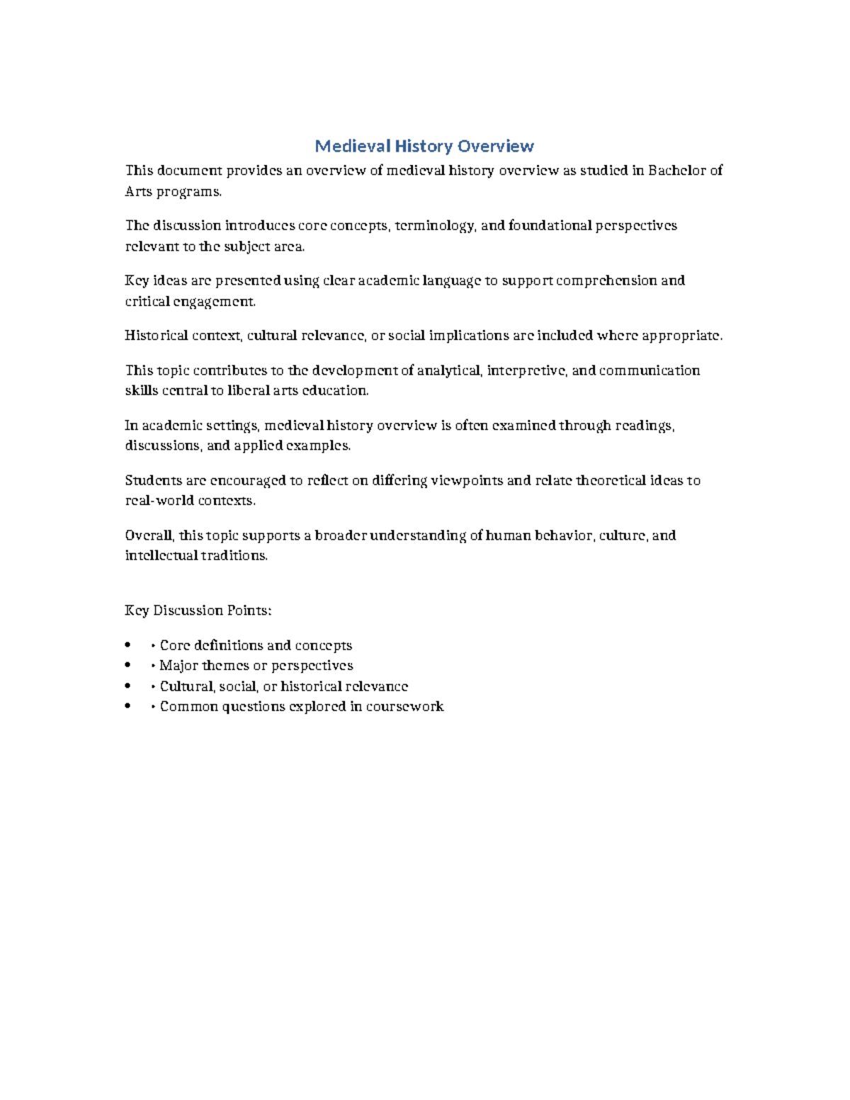 05 BA Medieval History Overview: Key Concepts & Themes - Studocu