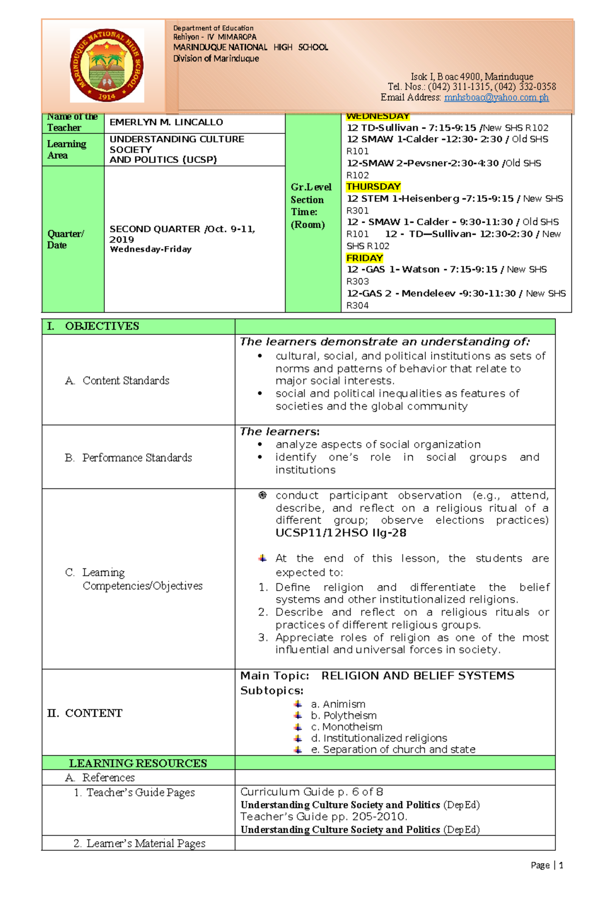 UCSP 11/12HSO IIg: Understanding Religion and Belief Systems - Studocu