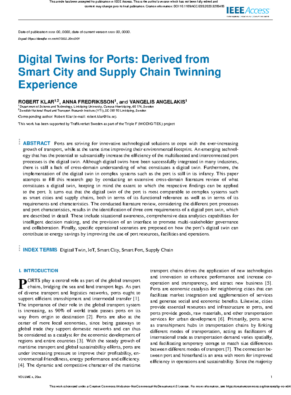 Digital Twins for Ports: Insights from Smart City and Supply Chain Integration - Studocu