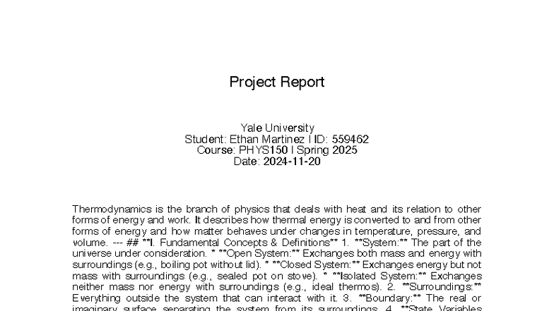 PHYS150 Spring 2025: Thermodynamics Project Report - Studocu