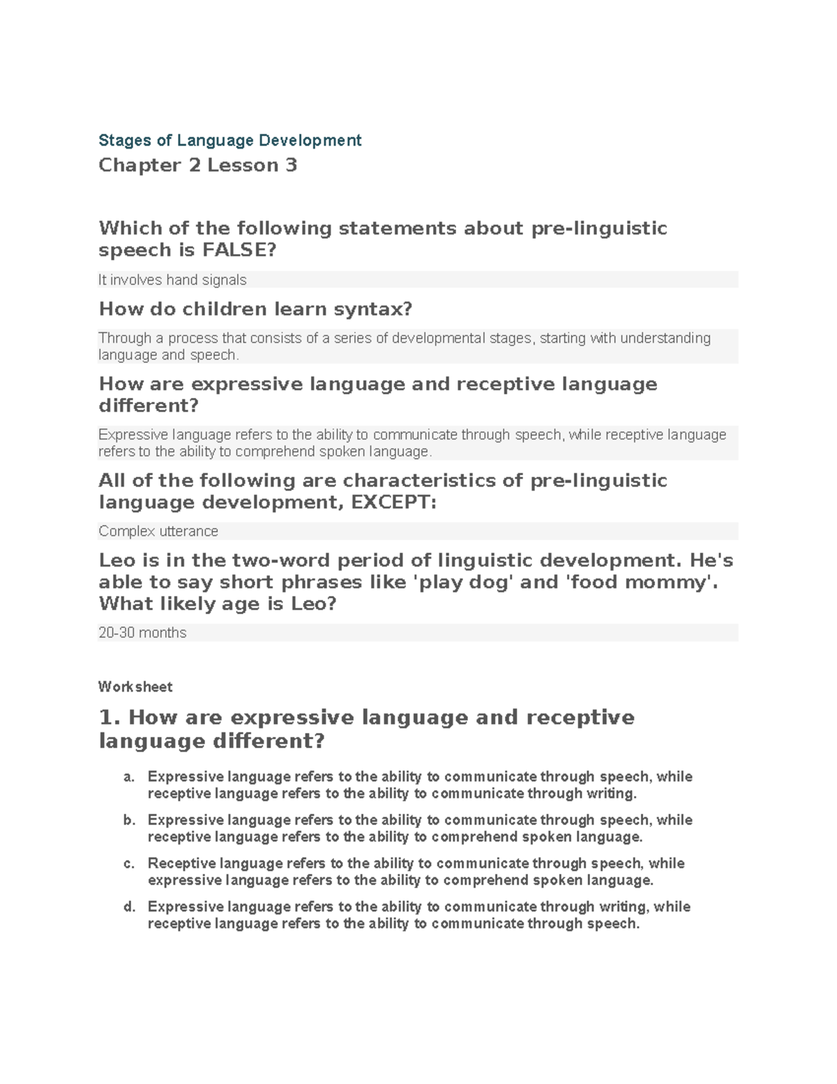 NES Special Education - NT601 Test Prep on Language Development - Studocu