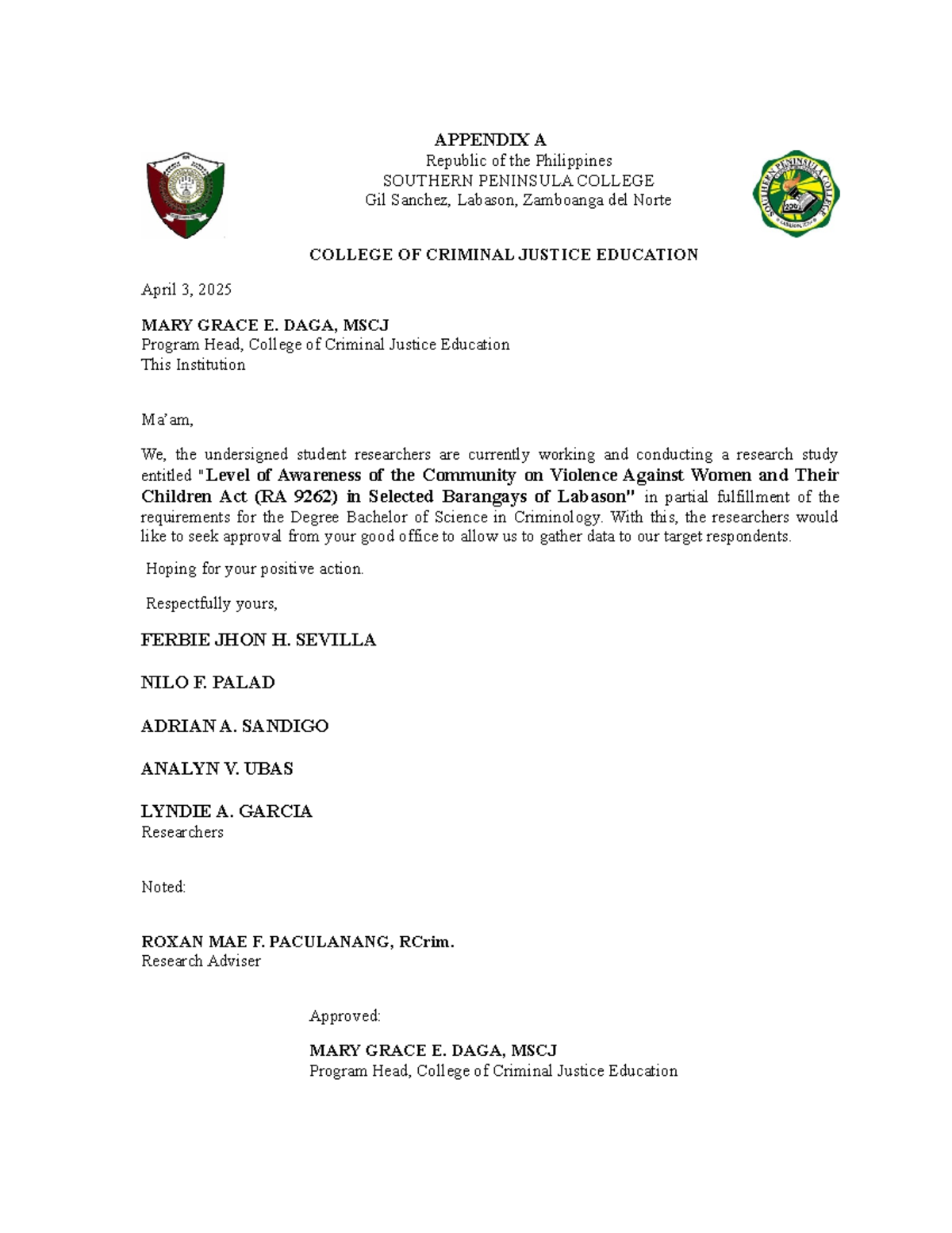 Level of Awareness on RA 9262 in Selected Barangays of Labason ...