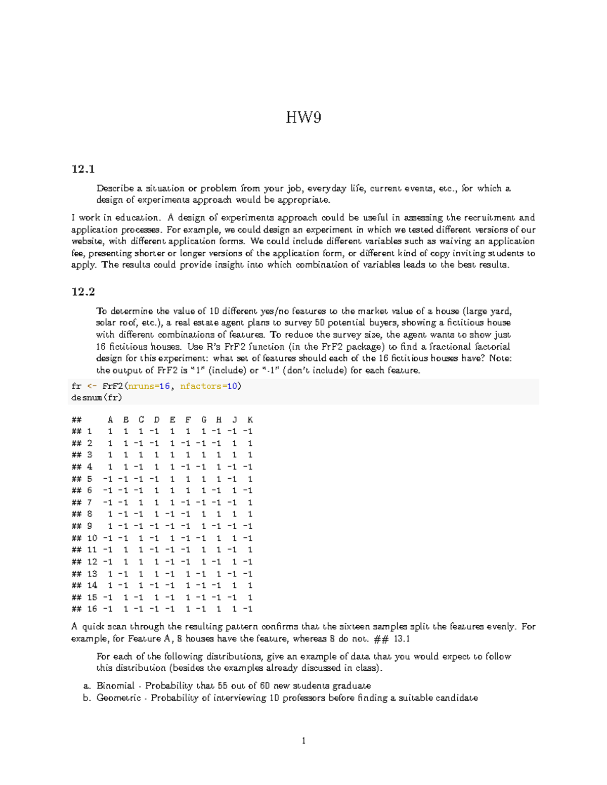 Hw9 - ISYE 6501 Design of Experiments and Simulation Results - Studocu