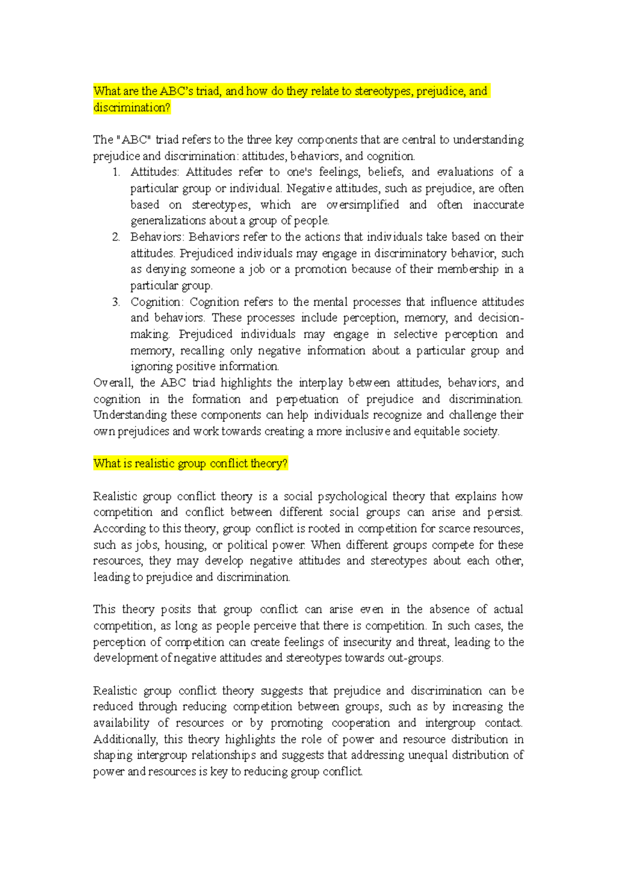 PSYC Study Guide 1 pad - What are the ABC’s triad, and how do they ...