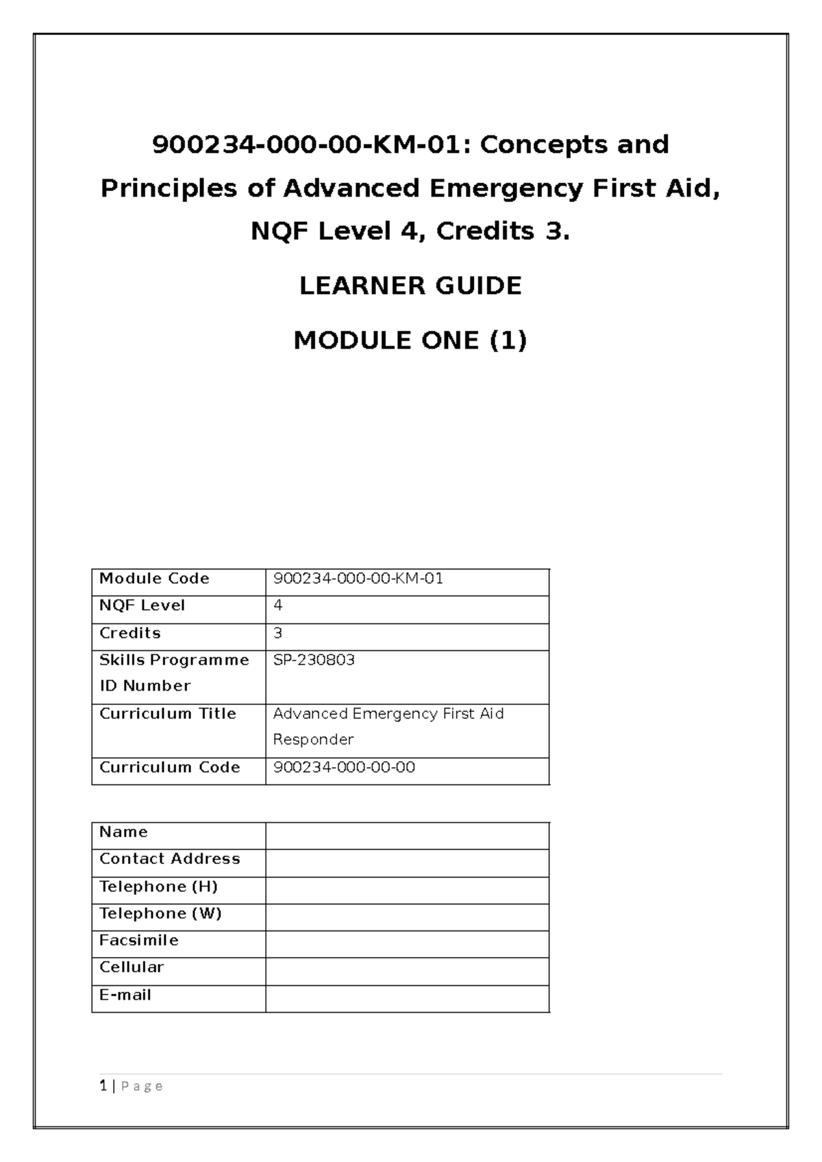 Advanced Emergency First Aid Concepts & Principles - NQF Level 4 Guide ...