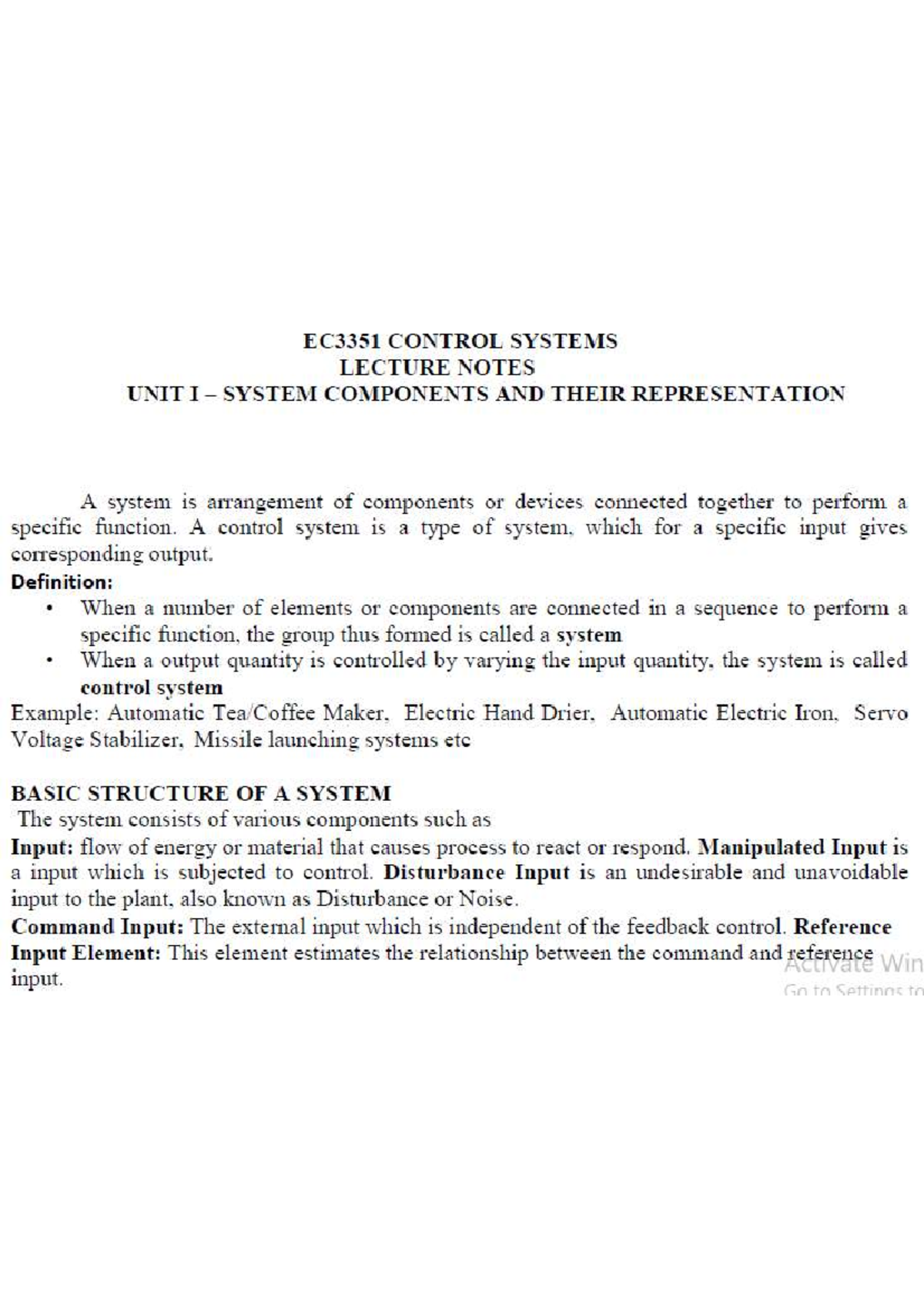 EC3351 - Control System Notes: Concepts and Mathematical Models - Studocu