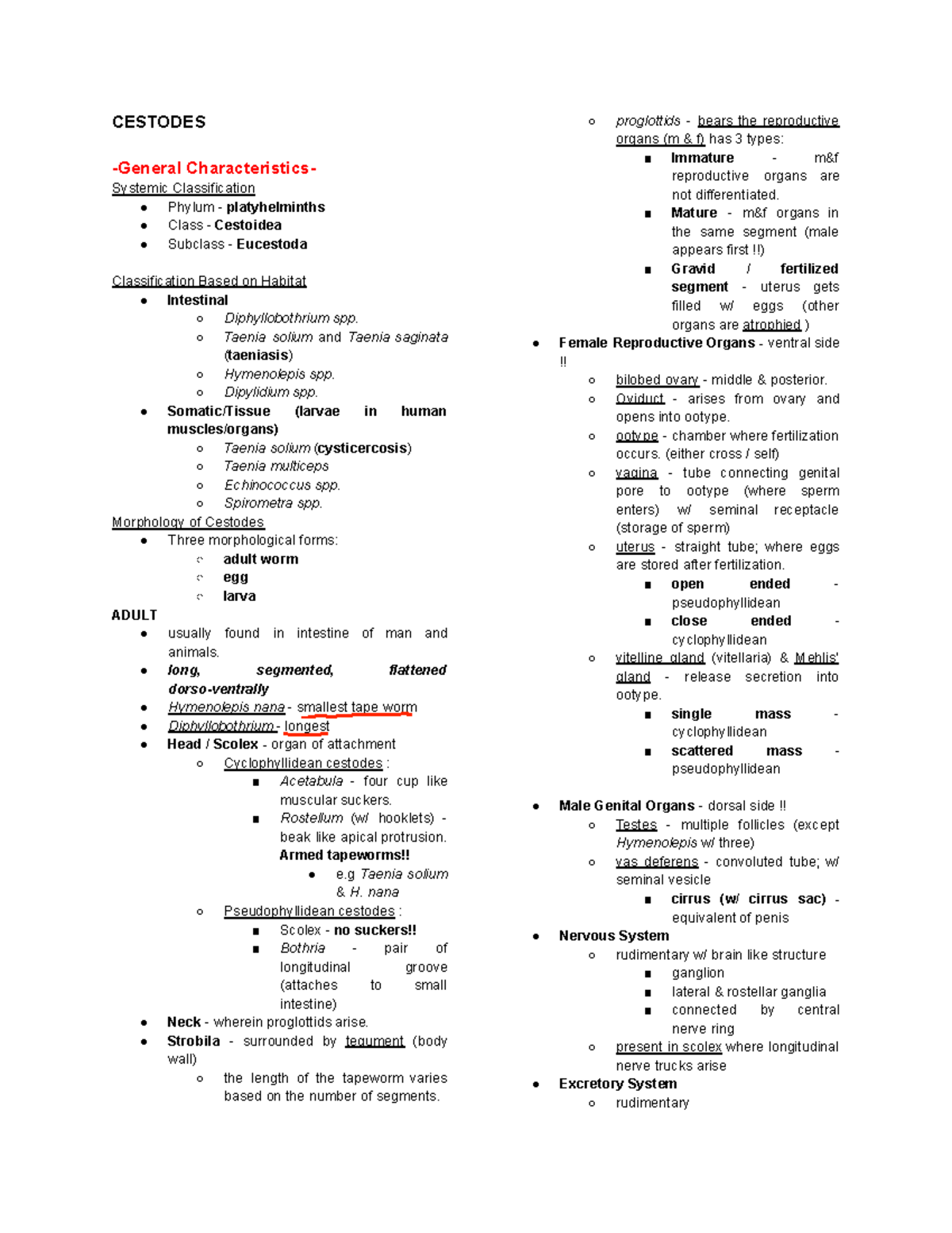 Cestodes: Characteristics, Classification, and Life Cycle Overview ...