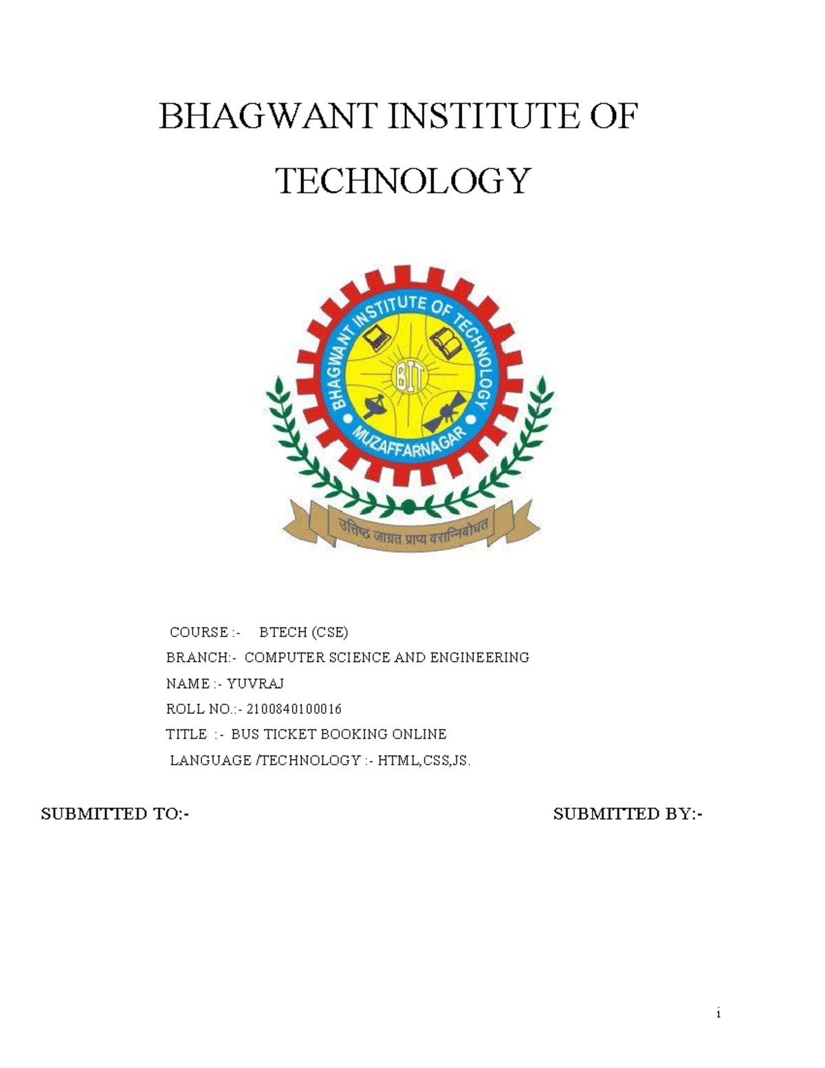 BTECH CSE 2100840100016 Bus Ticket Reservation System - Final Report - Studocu