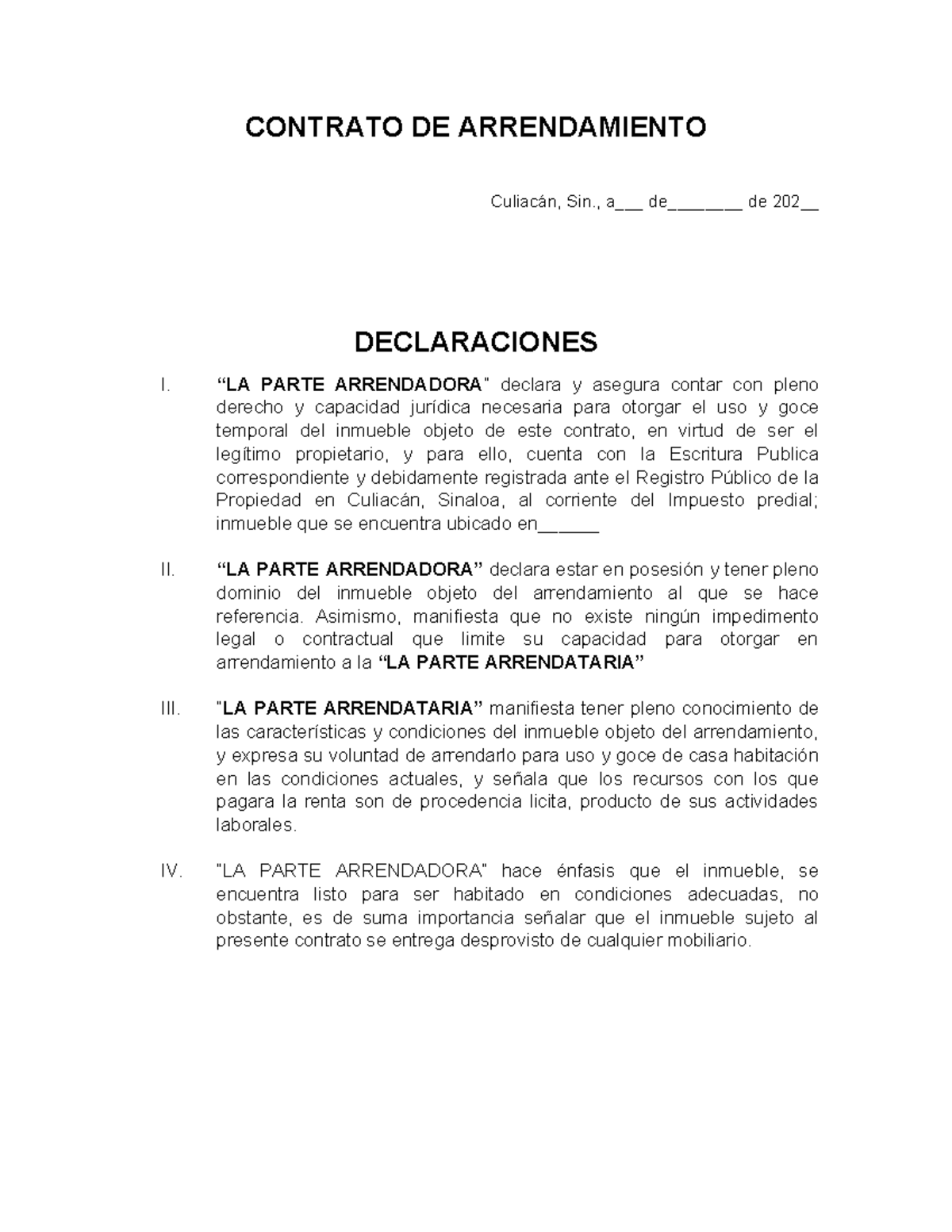 Contrato de Arrendamiento y Cláusula de Extinción de Dominio 30252 ...