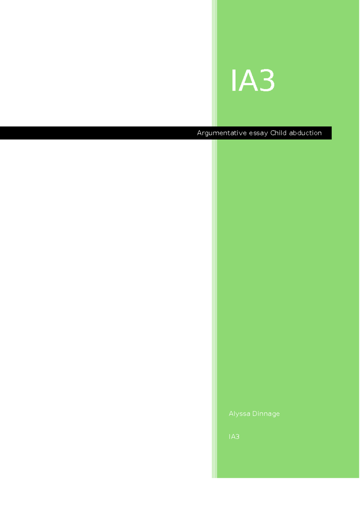IA3 Argumentative Essay: Legal Framework on Child Abduction in Australia - Studocu